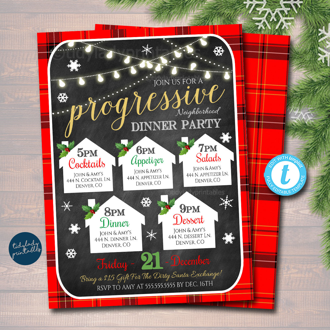 Holiday Progressive Dinner Party Invitation - Templett Shop