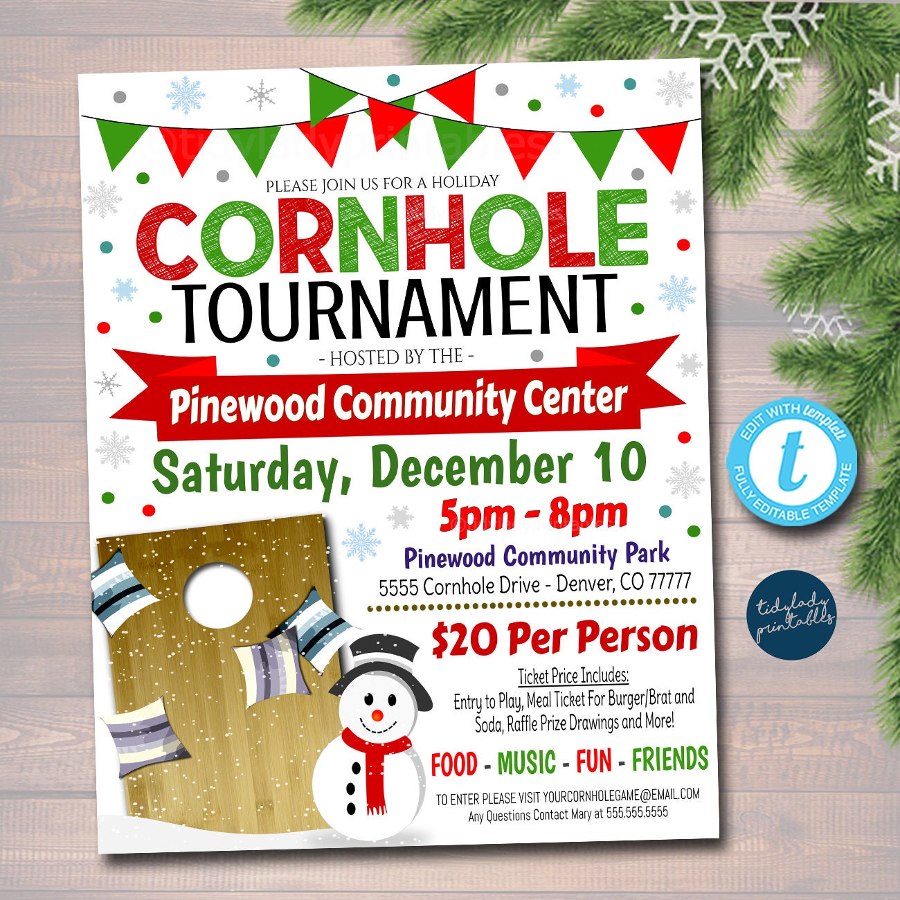 Christmas Cornhole Invite Flyer - Templett Shop