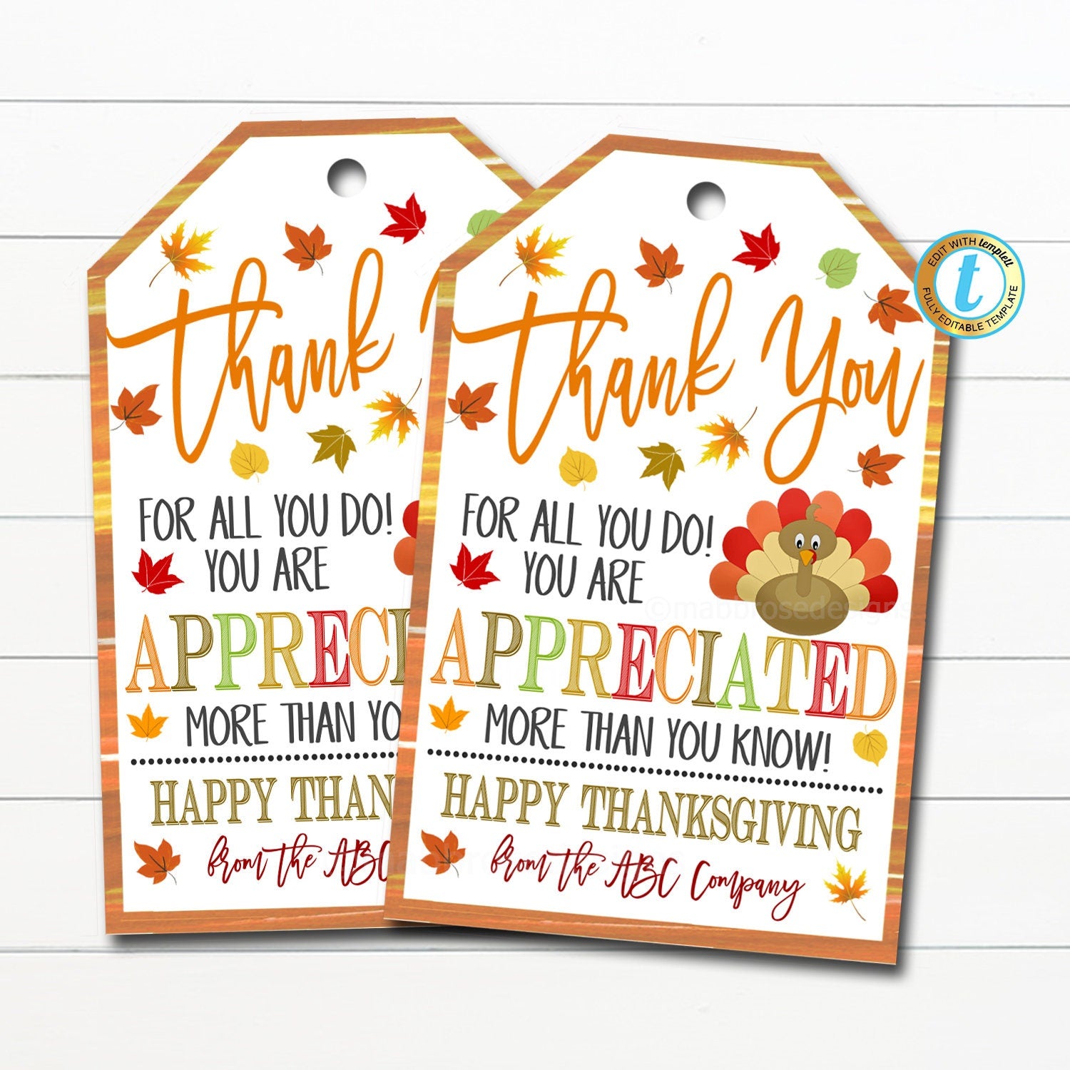 Fall Thank You Gift Tags - Templett Shop