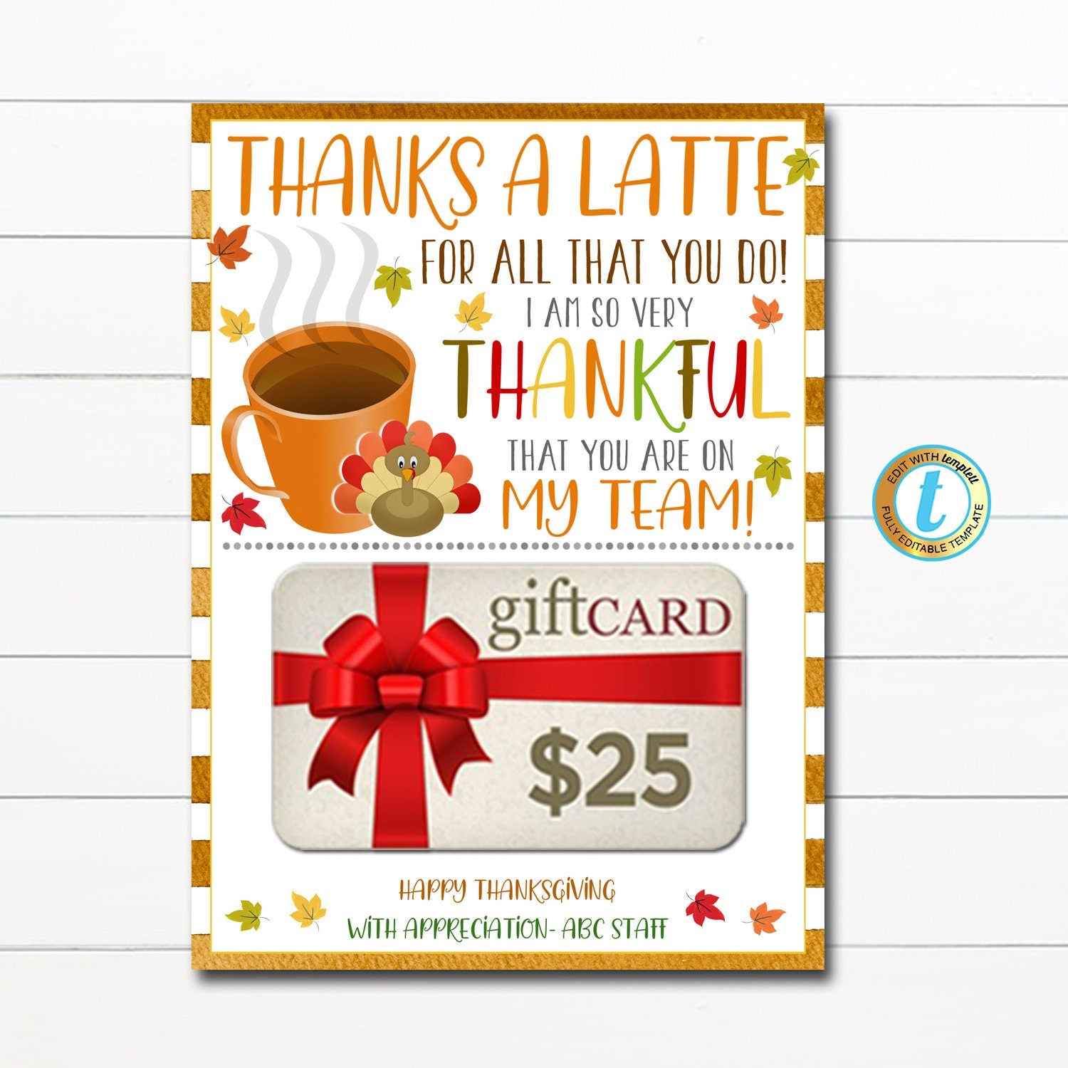 Thanksgiving Coffee Gift Card Holder - Templett Shop