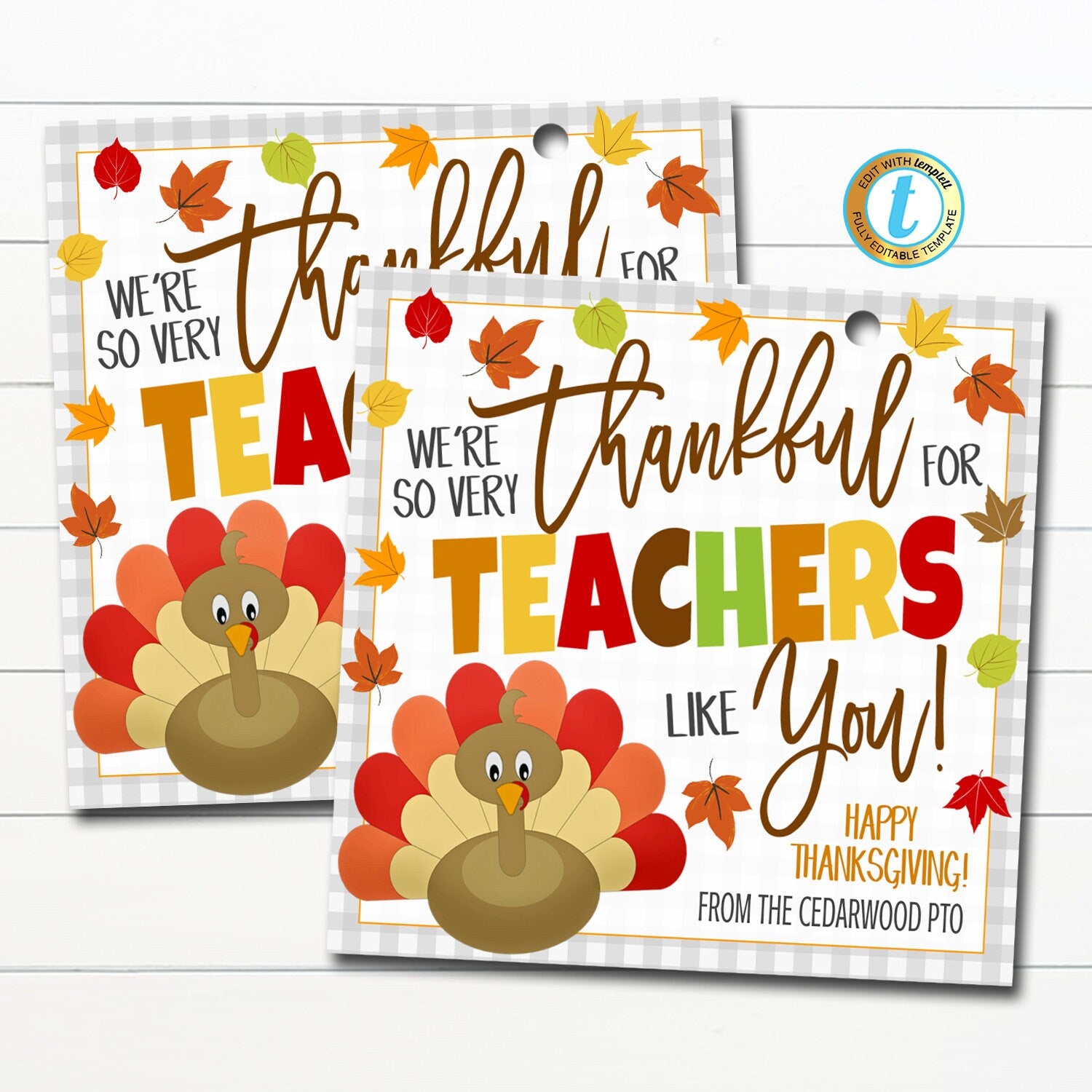 Thank You Thanksgiving Gift Tags Teacher Appreciation - Templett Shop