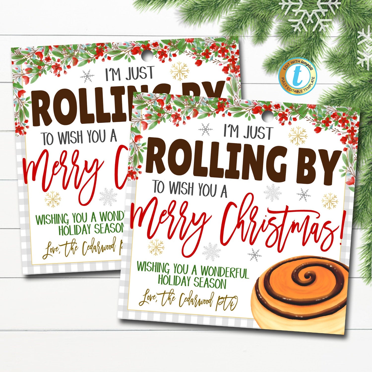 Christmas Cinnamon Roll Gift Tag | Rolling By to Say Happy Holidays ...