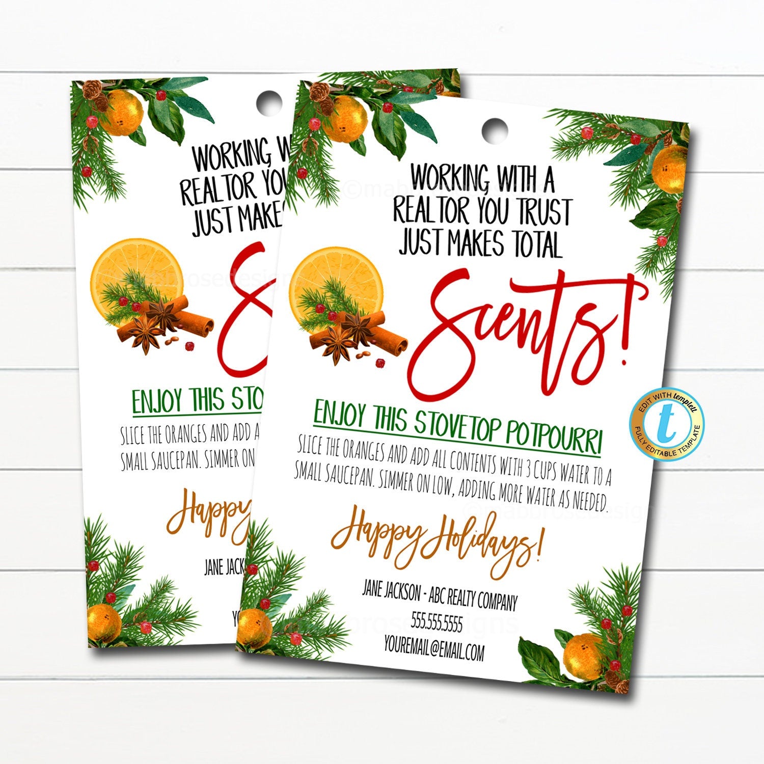 Realtor Christmas Pop By Stovetop Potpourri Gift Tags - Templett Shop