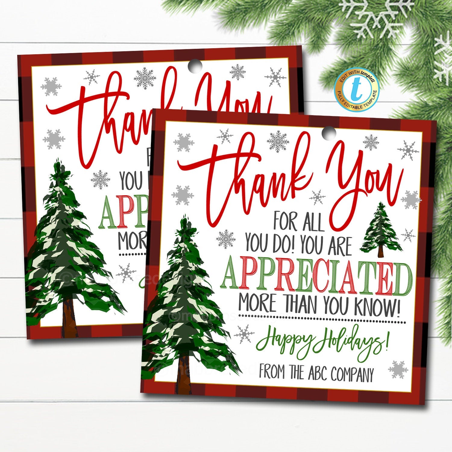 Christmas Thank You Gift Tags - Templett Shop