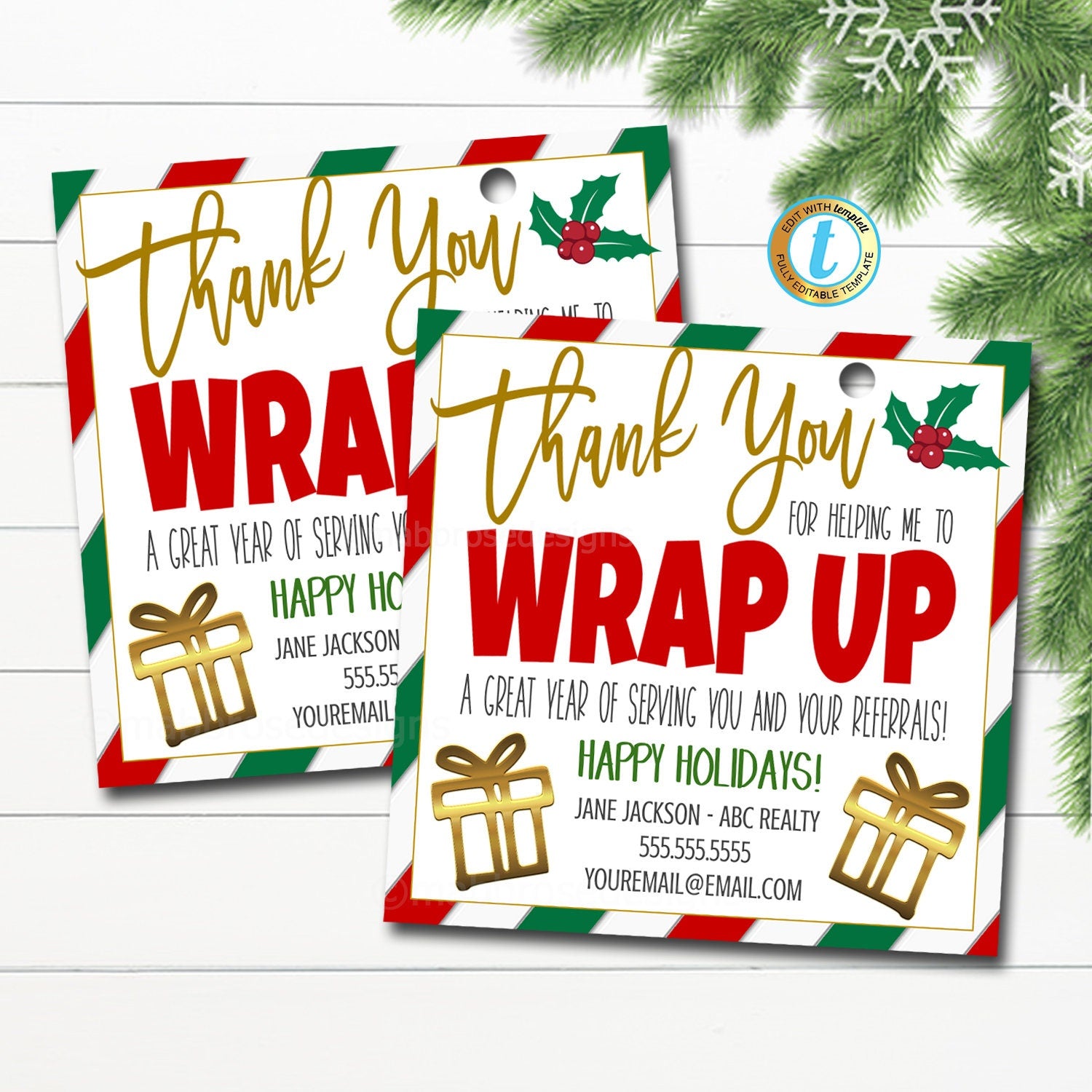 Christmas Realtor Wrapping paper pop by gift tag - Templett Shop