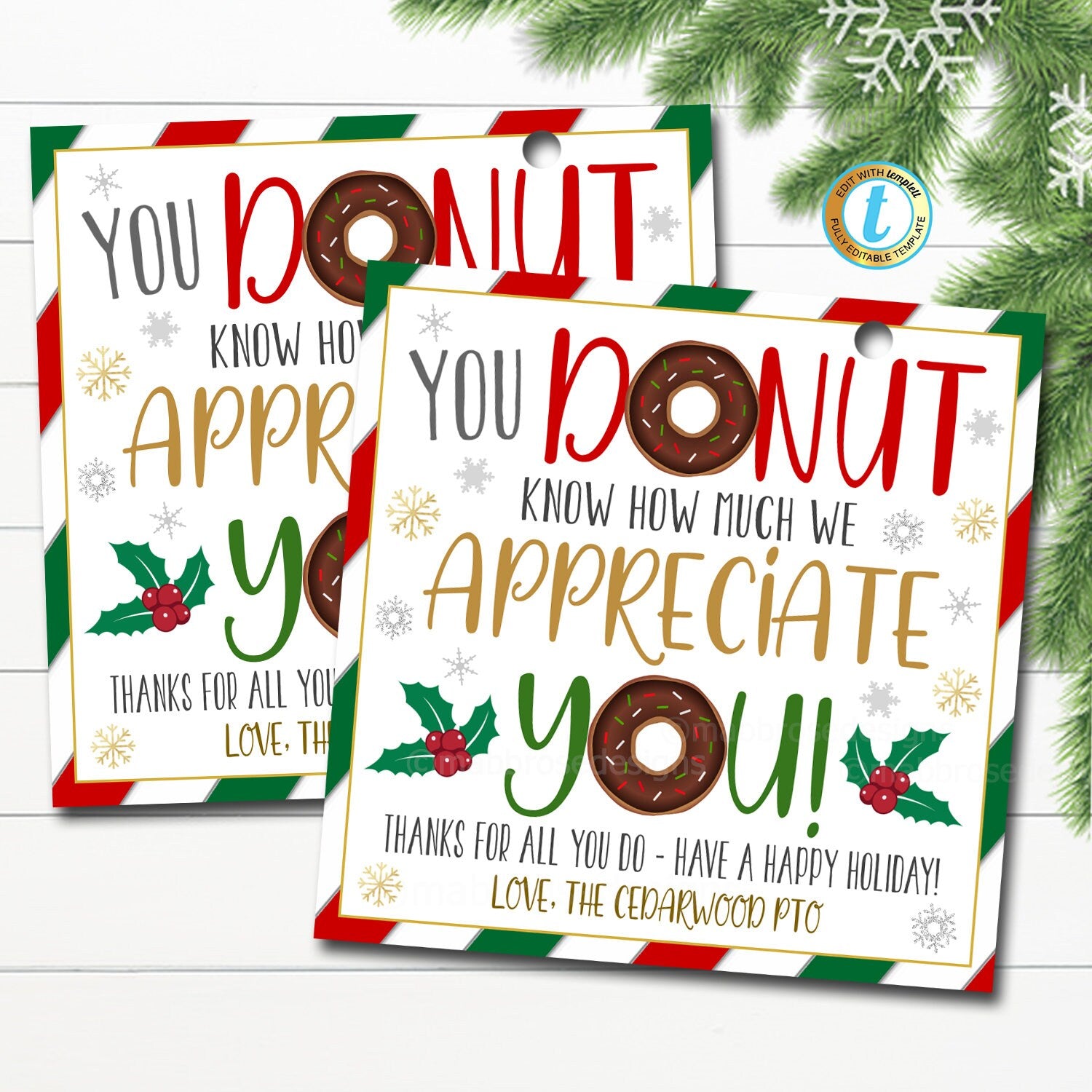 Christmas Donut Gift Tag - Templett Shop