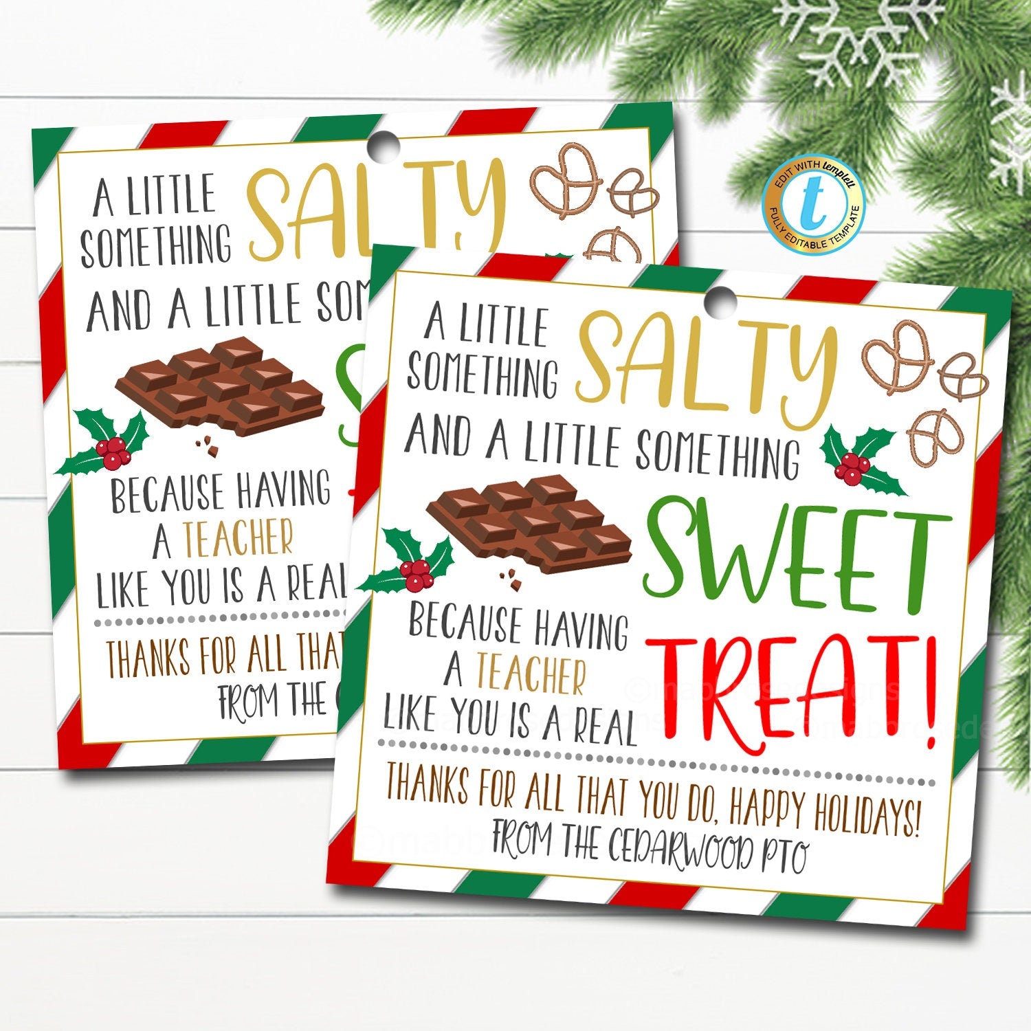Christmas Chocolate Pretzel Gift Tag - Templett Shop