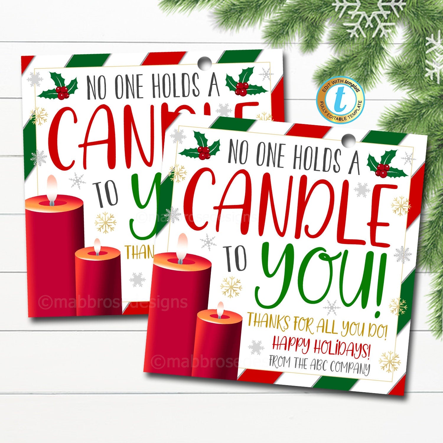 Christmas Candle Gift Tags, No one Holds a Candle To You - Templett Shop