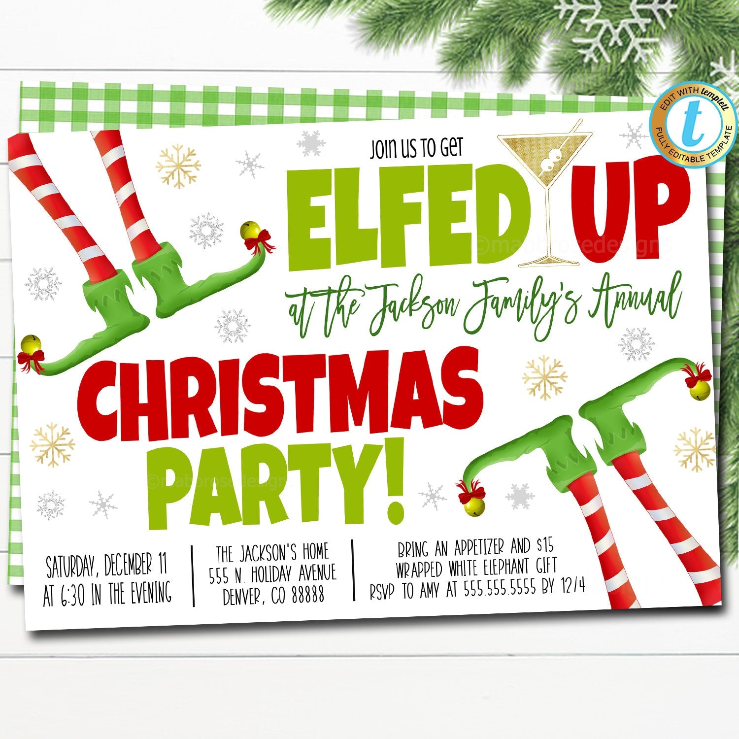 Christmas Let's get Elfed Up annual christmas Party Invite - Templett Shop