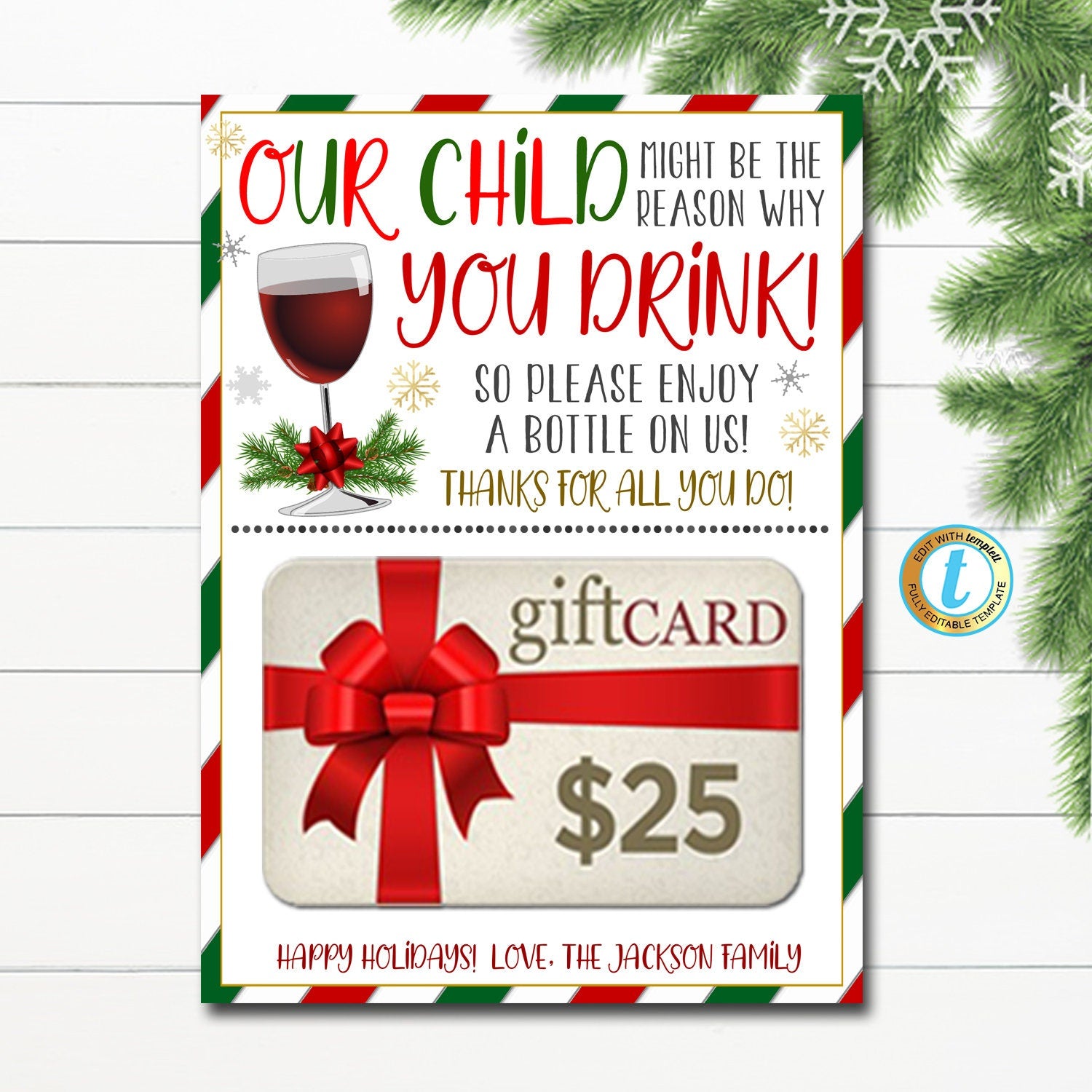 Christmas Gift Card Holder, Our Child Might Be the Reason Why You Drink ...