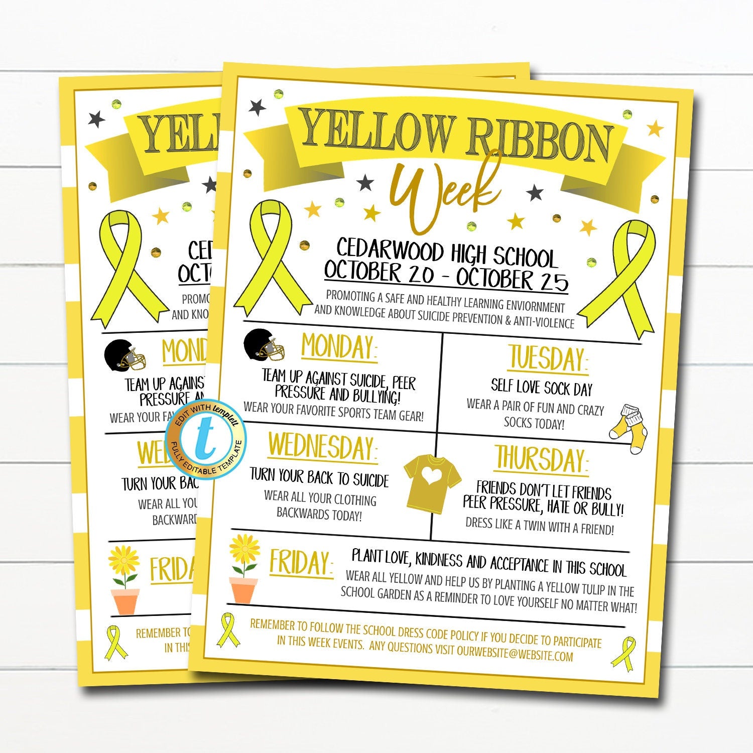 Yellow Ribbon Week Itinerary Flyer - Templett Shop