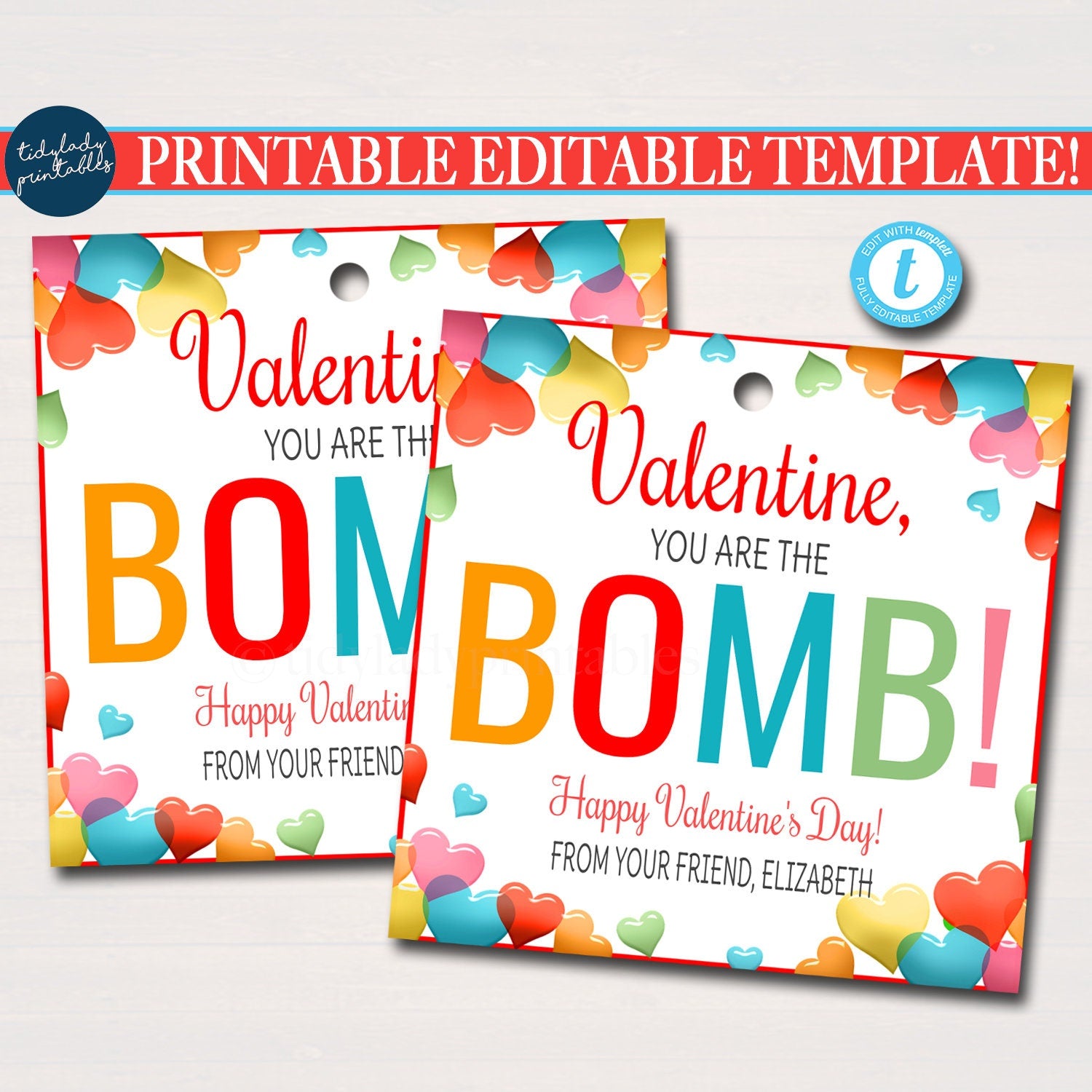 Valentine's Gift Tag, You're the bomb - Templett Shop