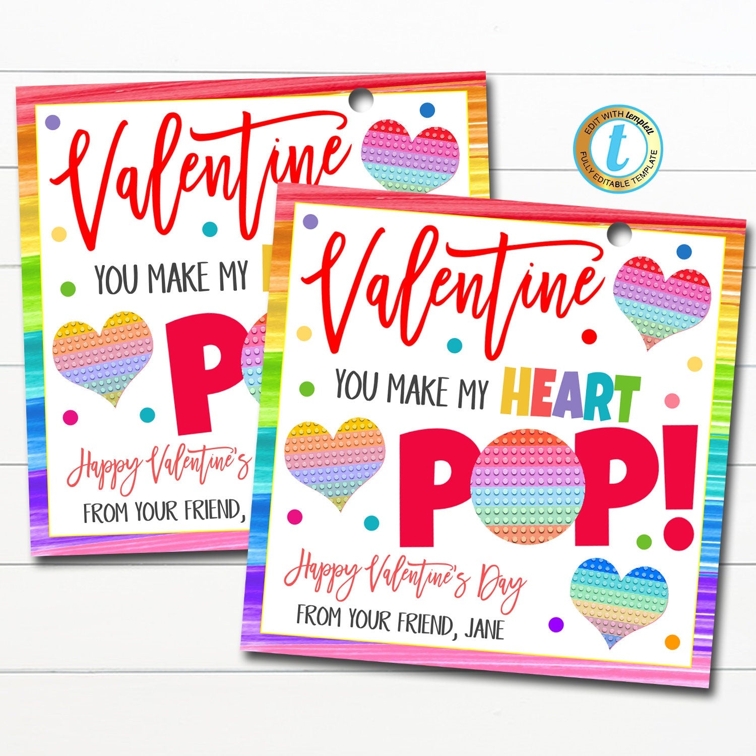 Valentine Pop It Gift Tags - Templett Shop