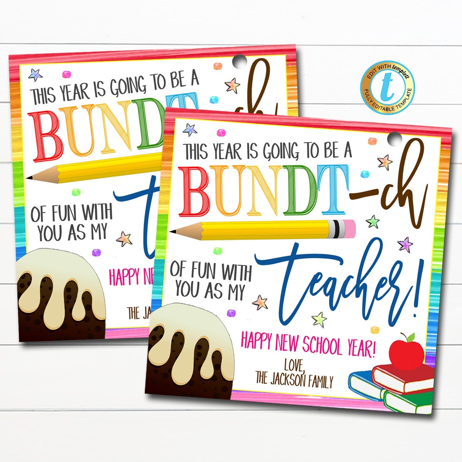 Back to School Teacher Bundt Cake Gift Tag - Templett Shop
