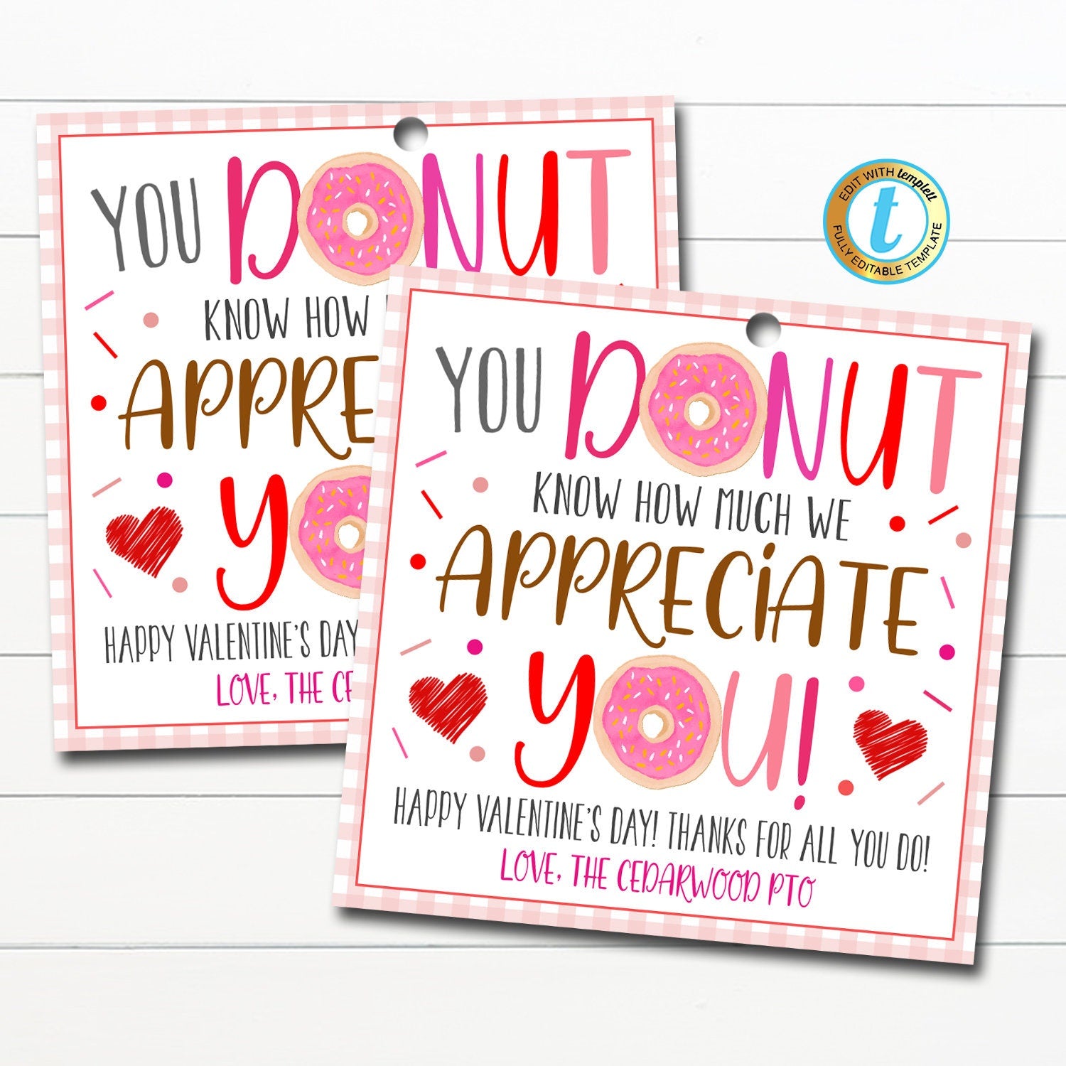 Valentine Donut Gift Tag, Teacher Staff Nurse Employee Appreciation ...