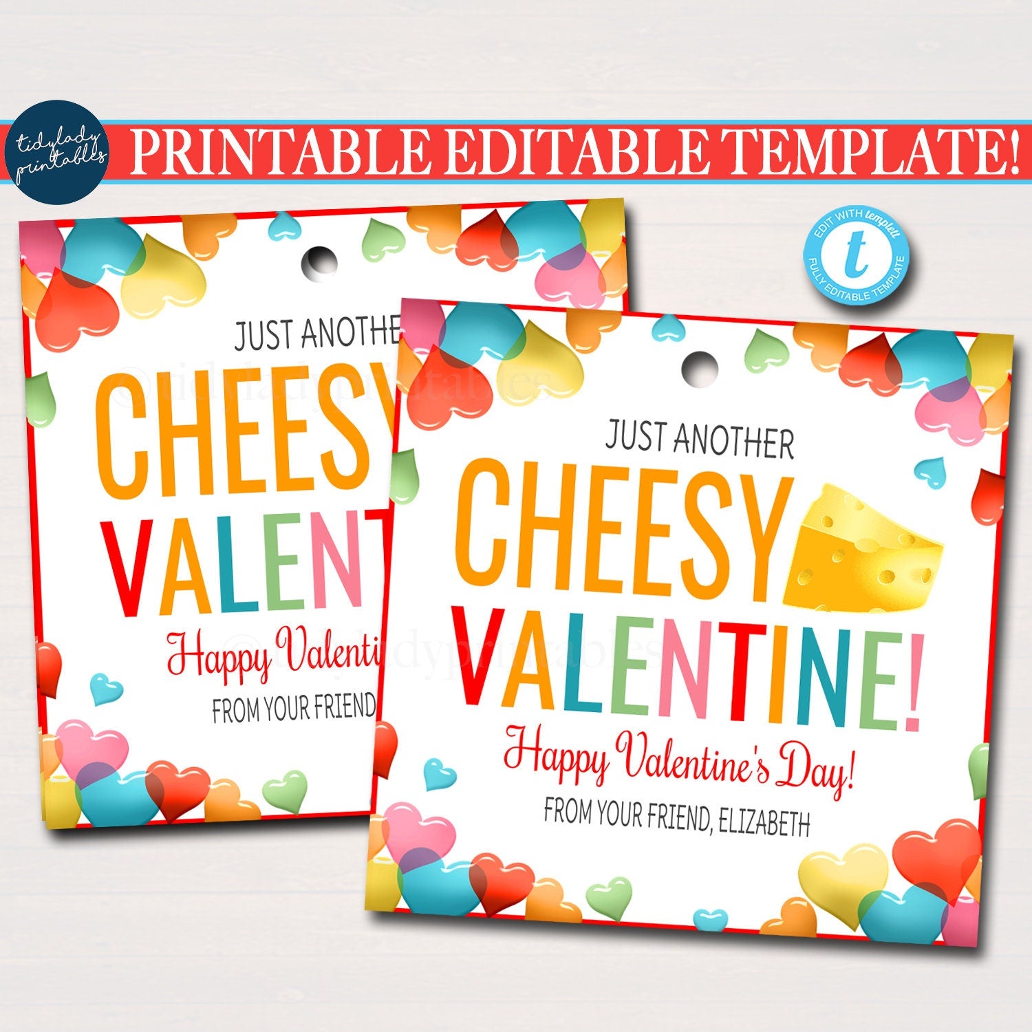 Valentine's Day Cheese Gift Tag - Templett Shop
