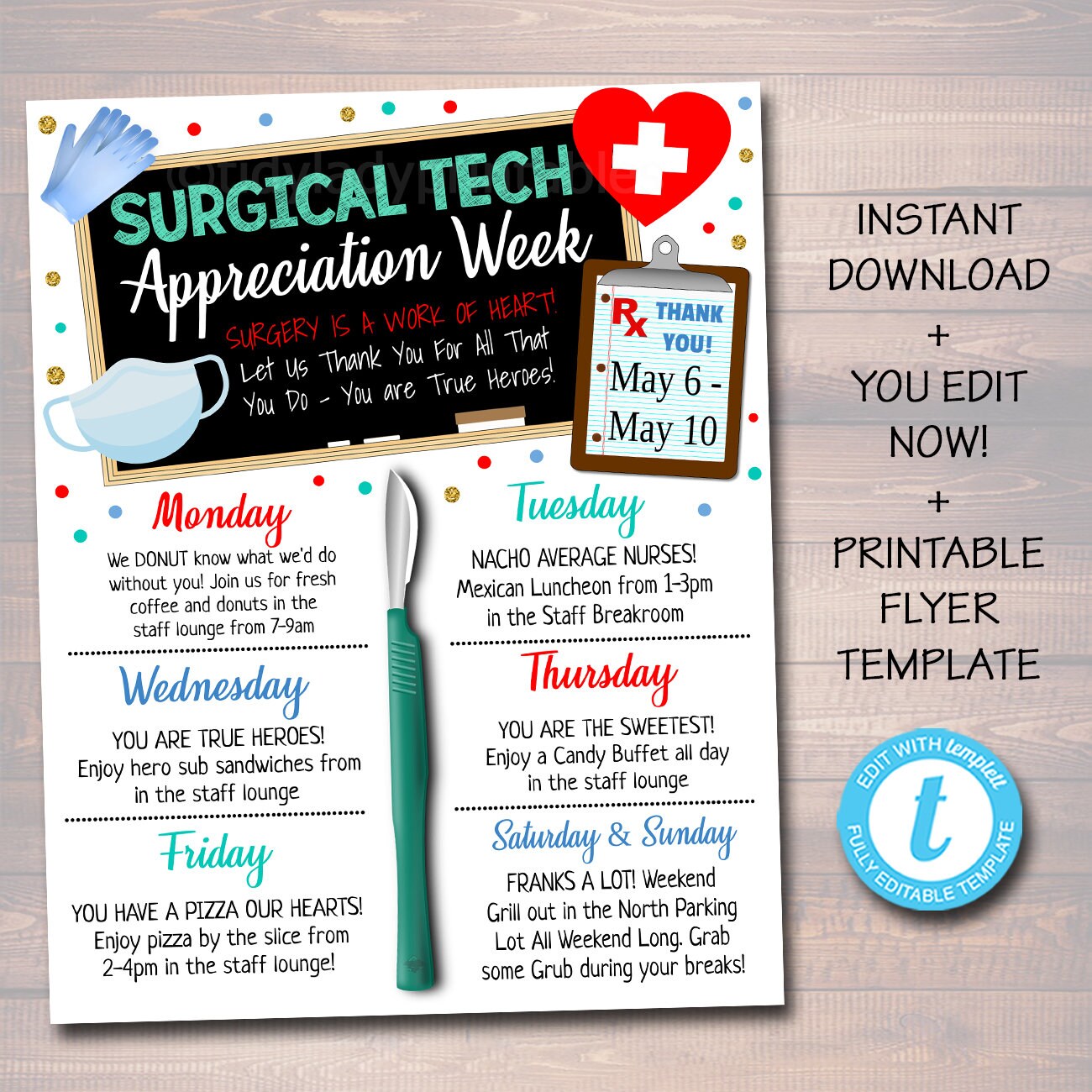 Surgical Tech Appreciation Week Itinerary - Templett Shop