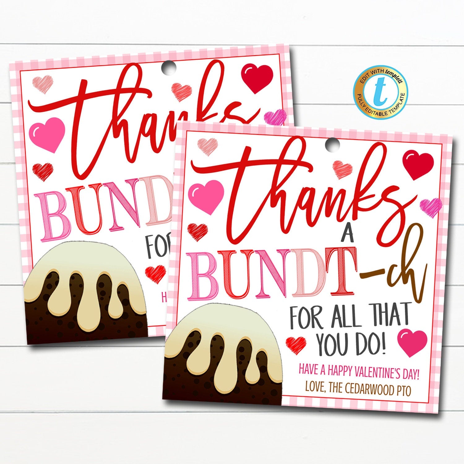 Valentine Bundt Cake Gift Tag - Templett Shop