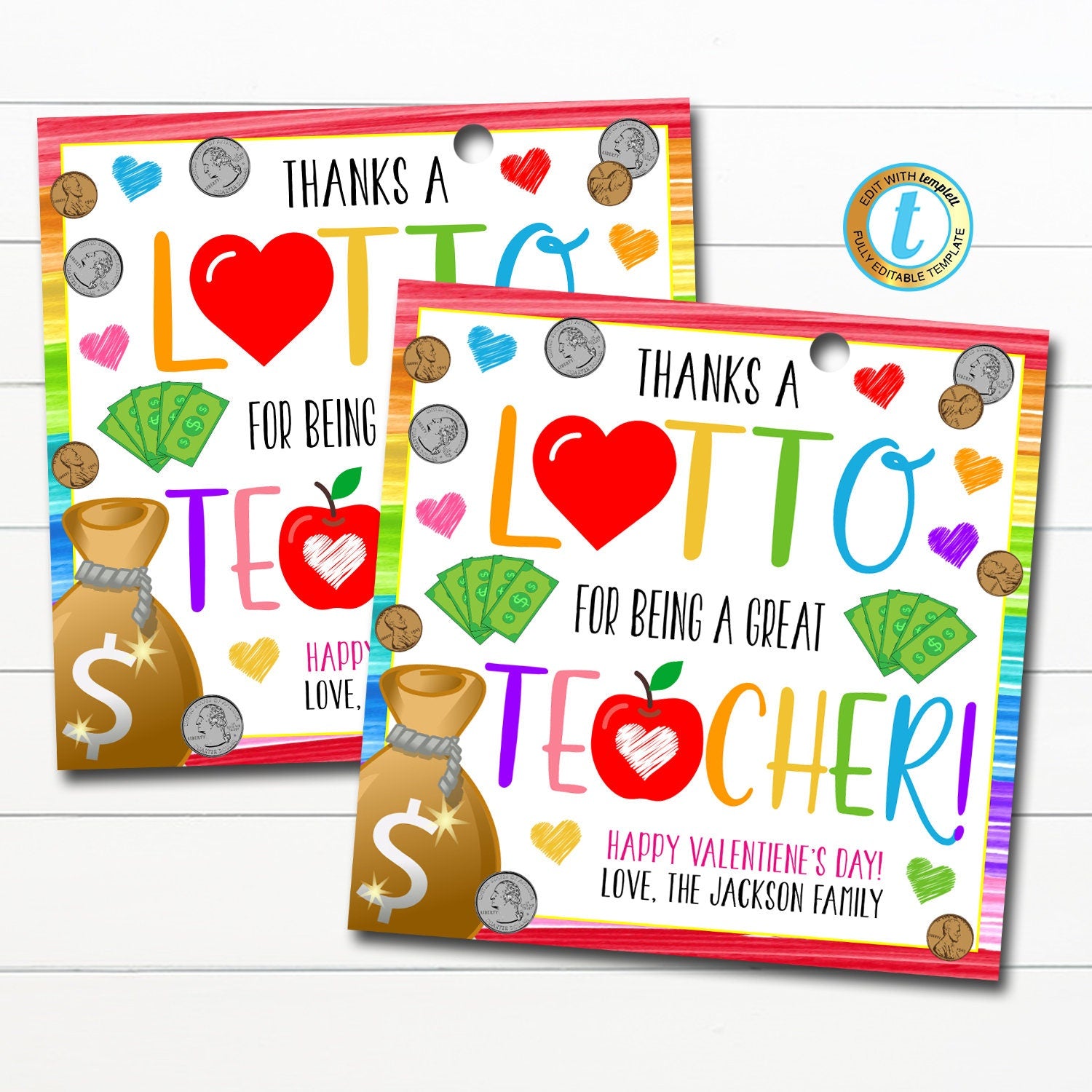 Teacher Appreciation Valentine Gift Tags - Templett Shop