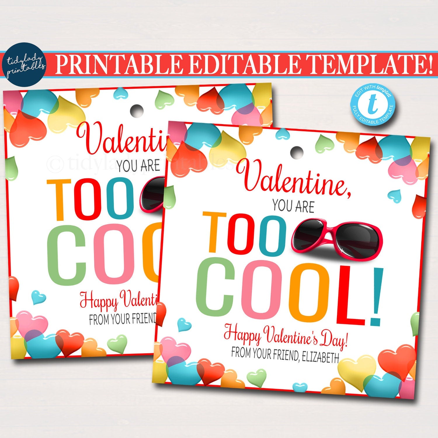 Valentine Sunglasses Gift Tags, You Are too cool - Templett Shop