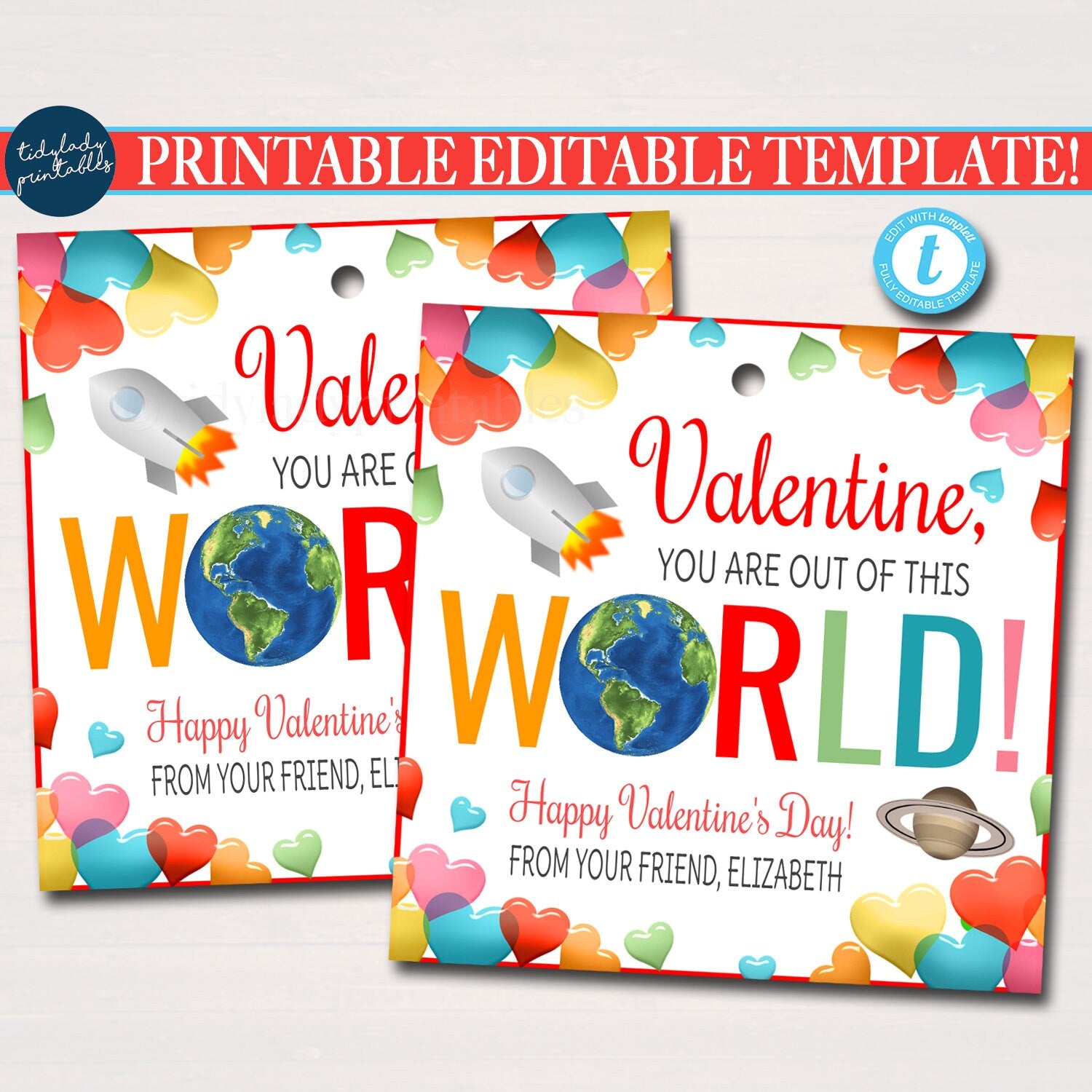 Valentines Gift Tags, You Are out of this World - Templett Shop