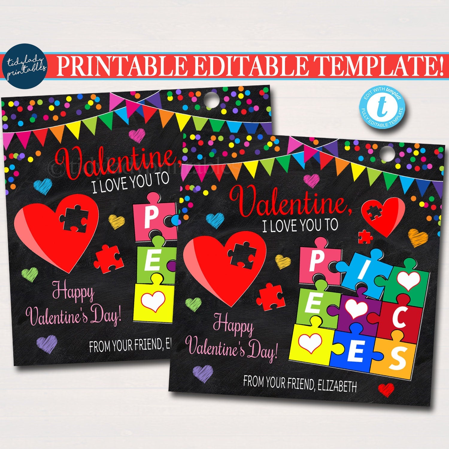 Valentine Puzzle Gift Tags - Templett Shop