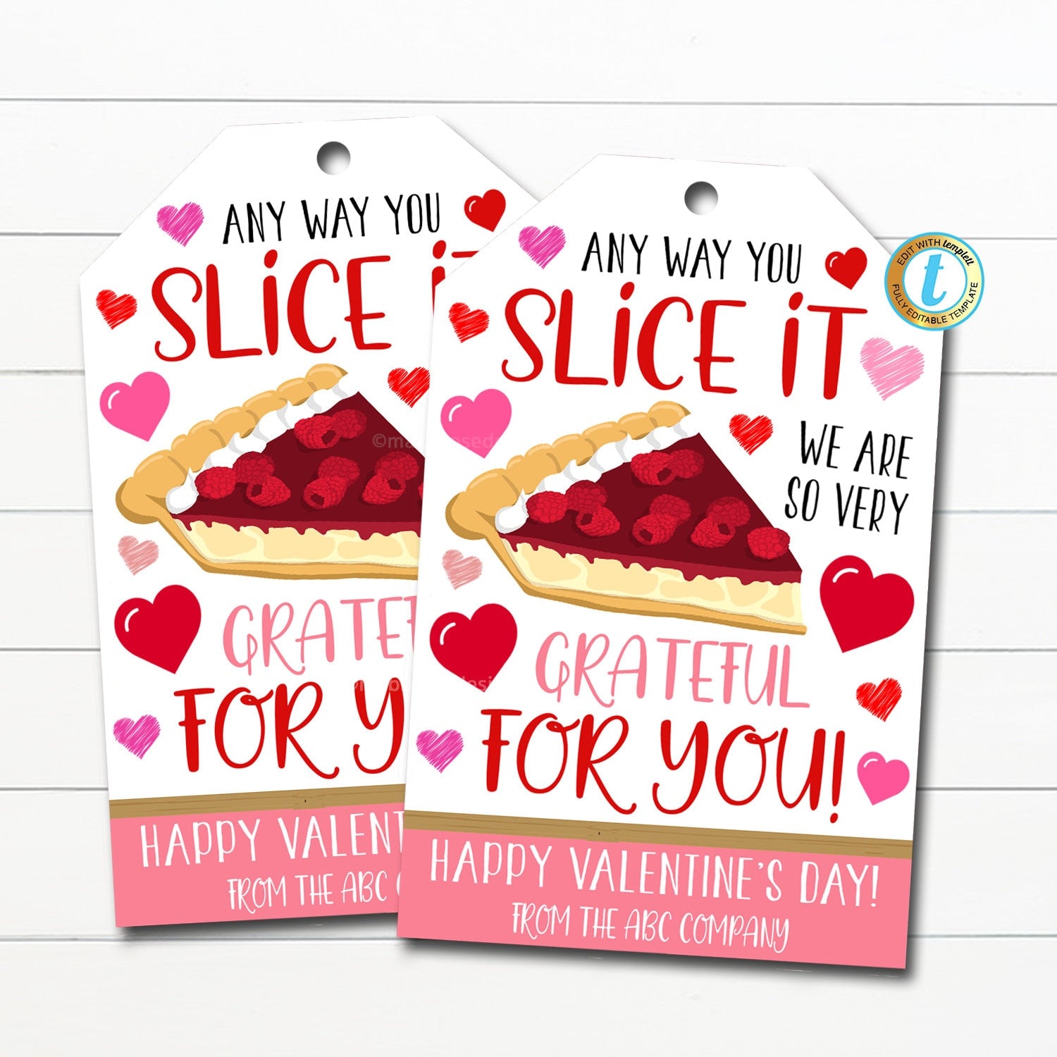 Valentine Gift Tags, Grateful For You Berry Pie Label - Templett Shop