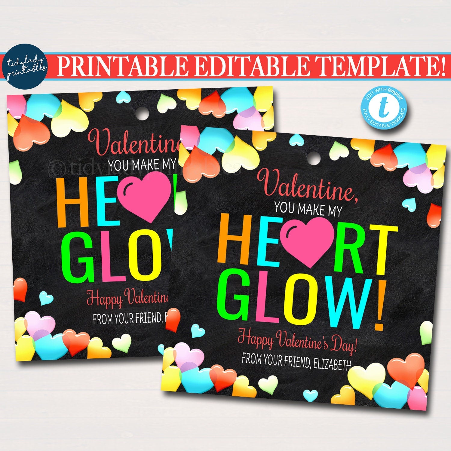 Valentines Glow Stick Gift Tags, Glow Bracelet Kids Friend Classroom ...