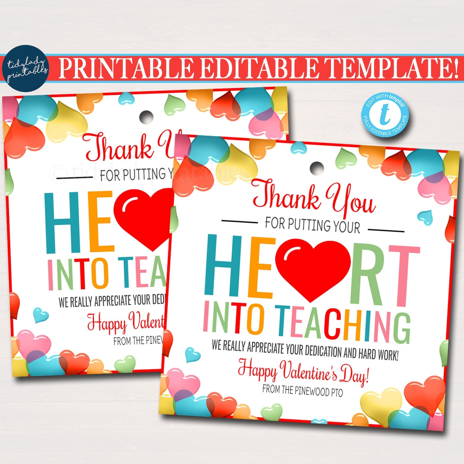 Teacher Valentine's Day Thank You Gift Tags - Templett Shop