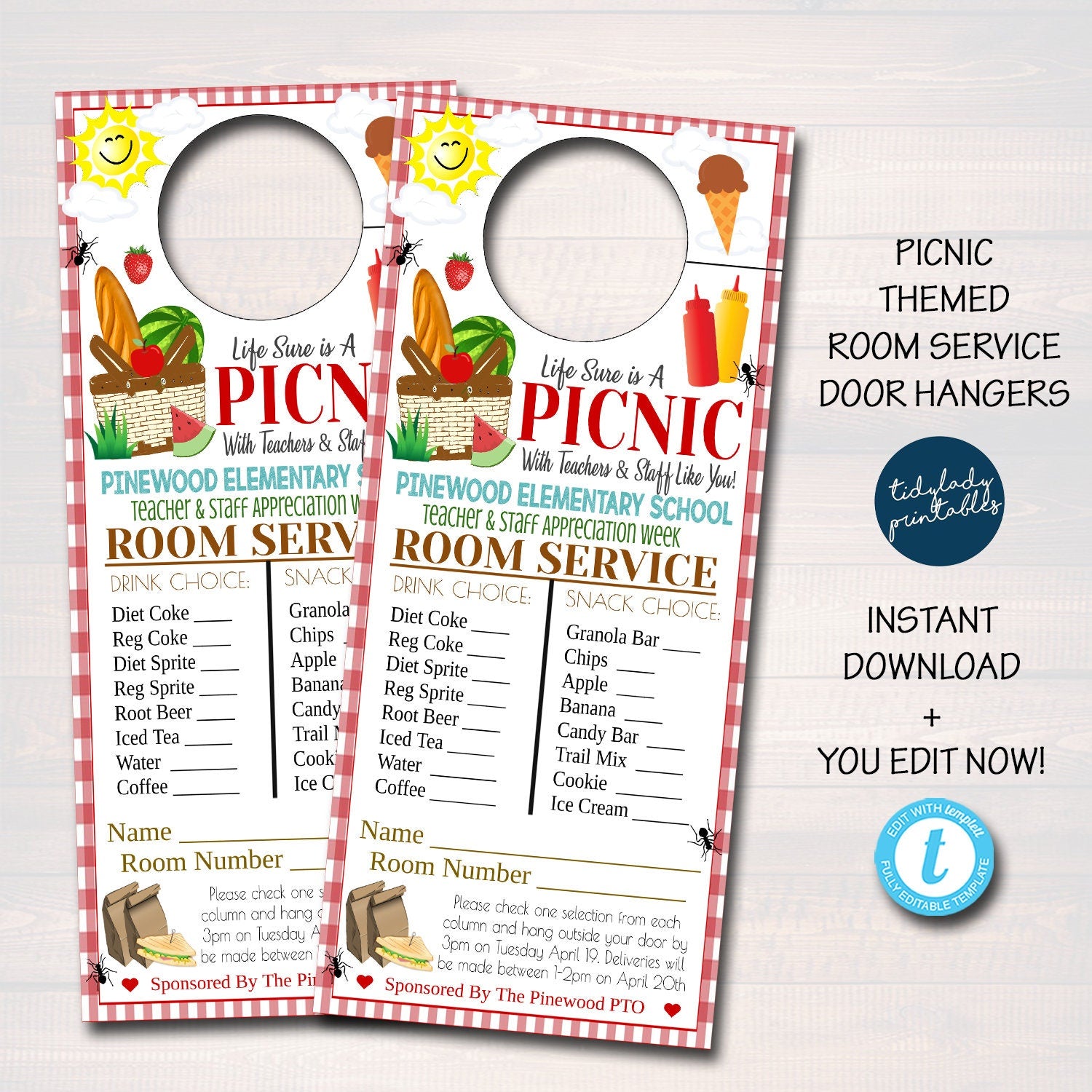 Picnic Themed Room Service Door Hanger - Templett Shop