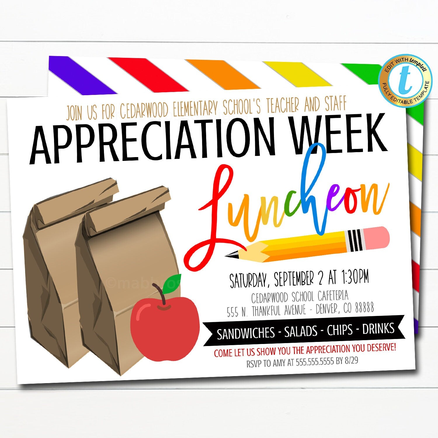 Teacher Staff Appreciation Luncheon Invitation - Templett Shop