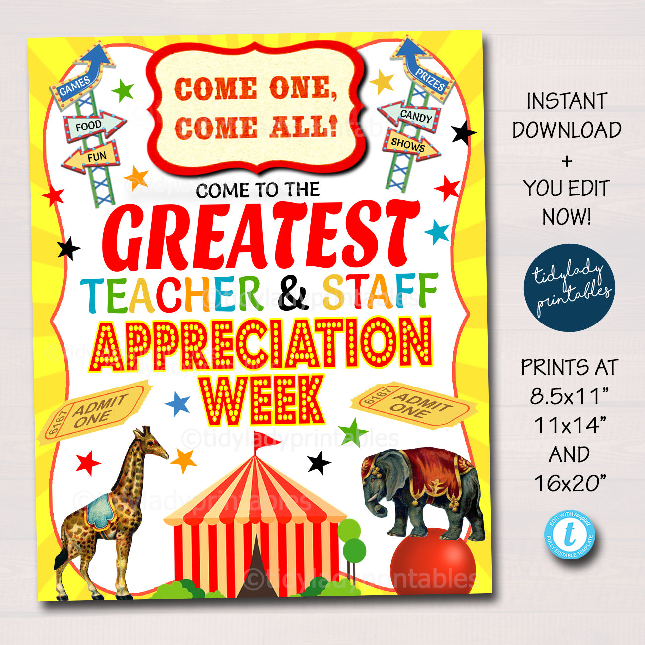Carnival Circus Theme Teacher Appreciation Week Welcome Sign - Templett ...