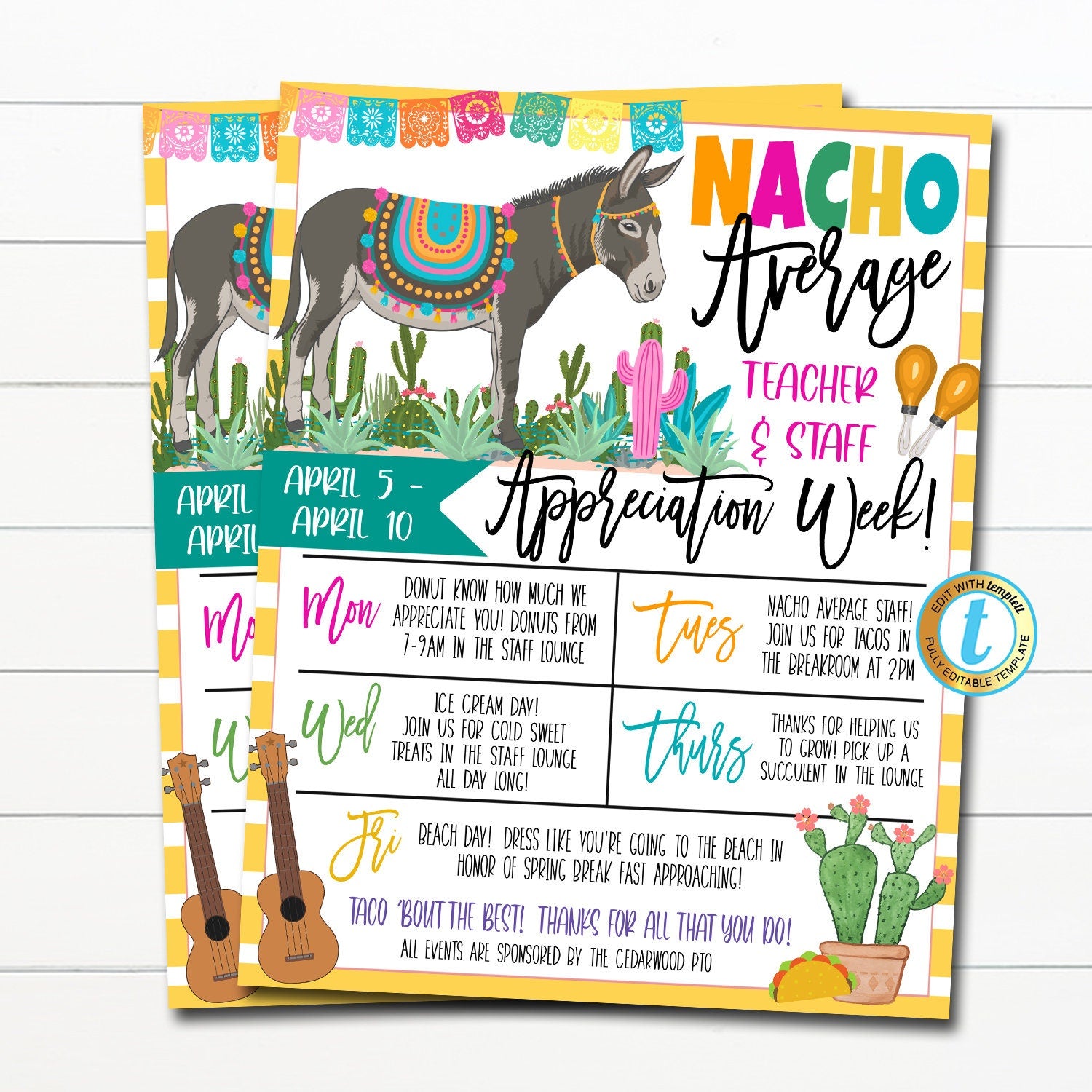 Nacho Average Teacher Appreciation Week Itinerary Flyer - Templett Shop