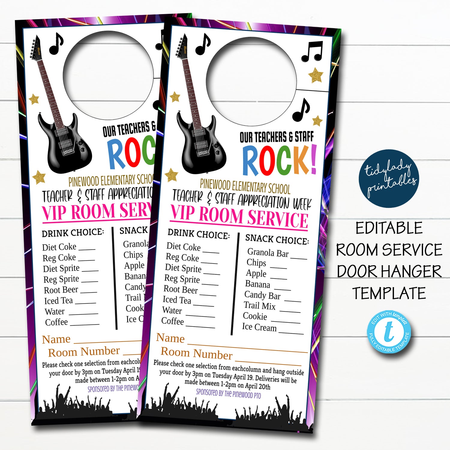 Rockstar Theme Teacher Appreciation Week Room Service Door Hanger ...