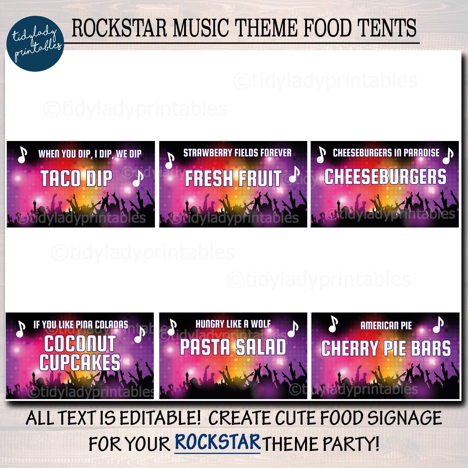 Rockstar Music Theme Party Food Tent Labels - Templett Shop