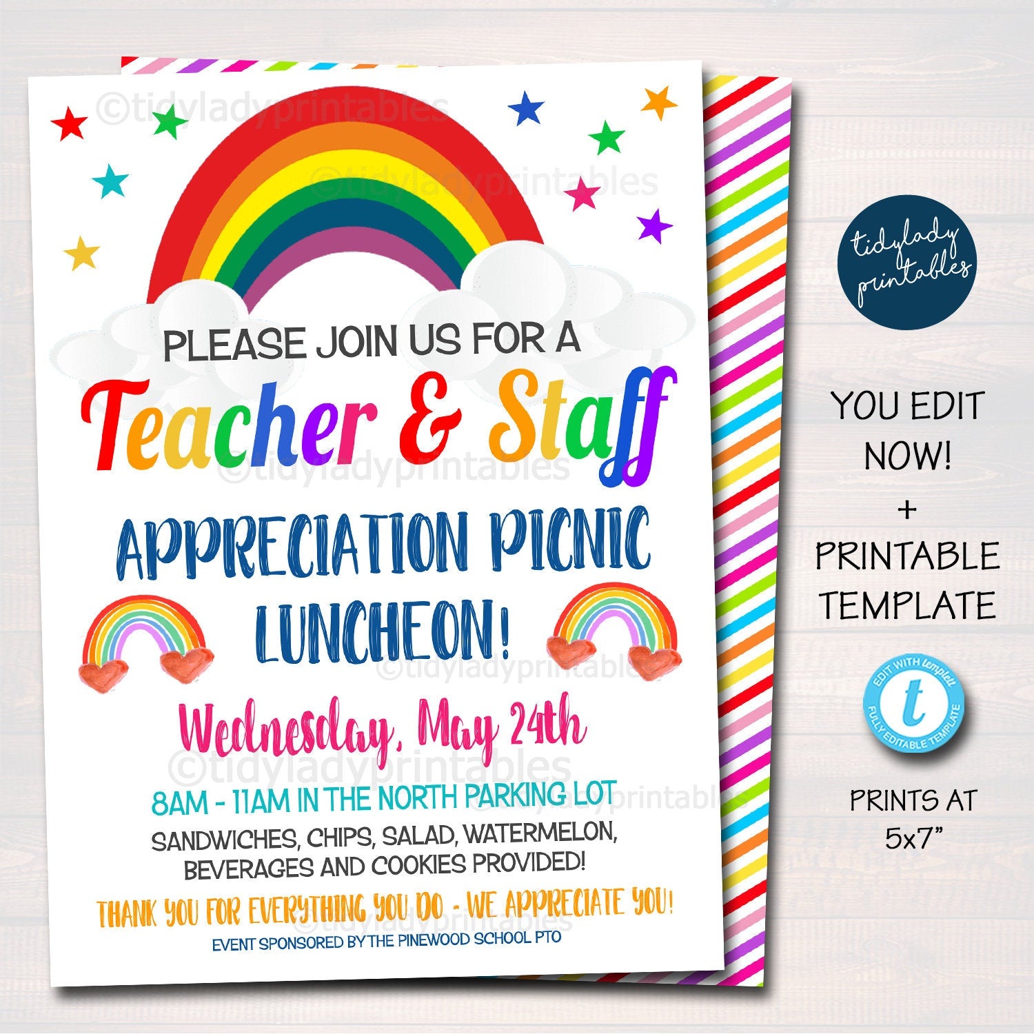 Rainbow Teacher Appreciation Staff Invitation - Templett Shop