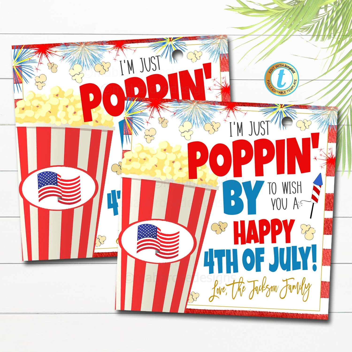 4th of July Popcorn Gift Tag - Templett Shop