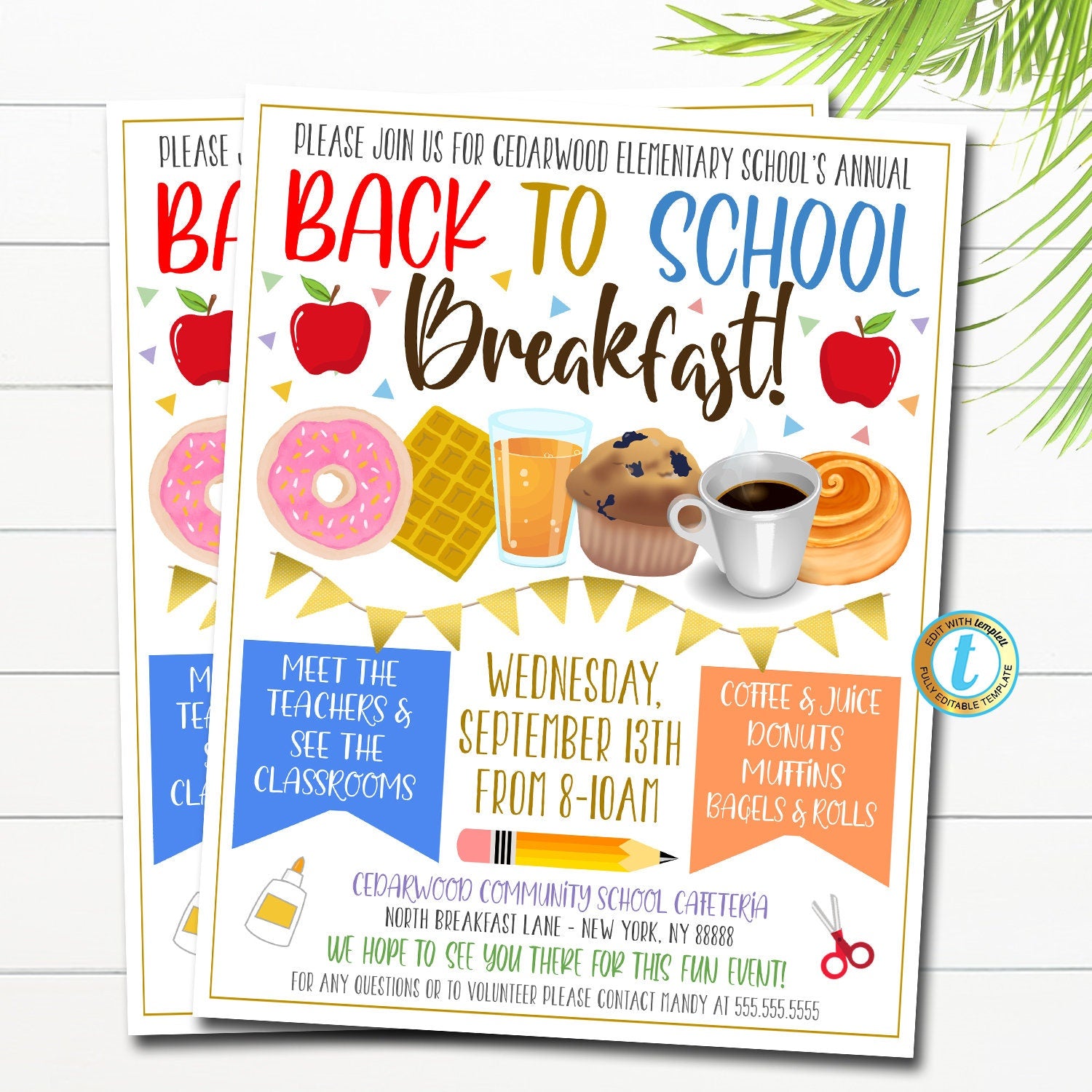 Back to School Breakfast PTA Flyer - Templett Shop