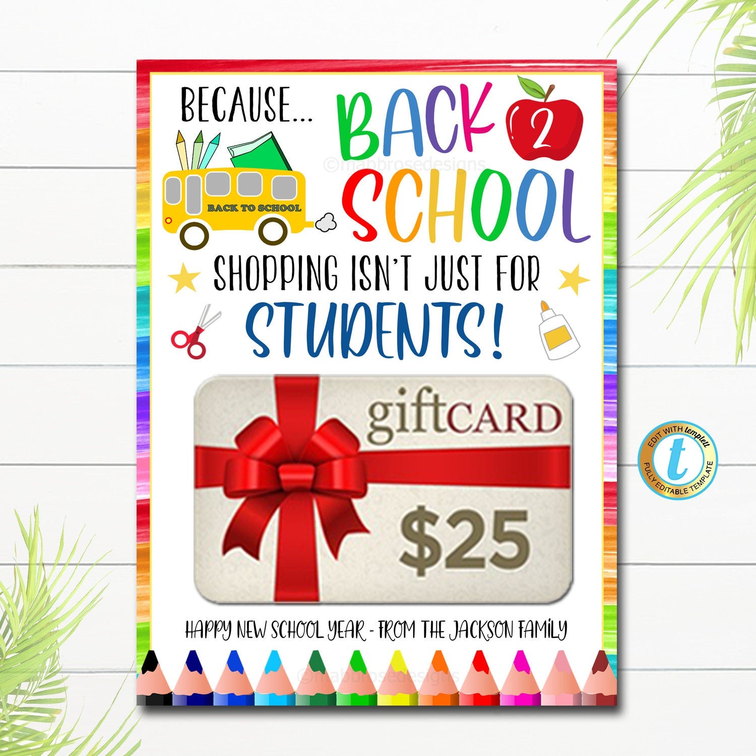 Back To School Gift Card Holder - Templett Shop