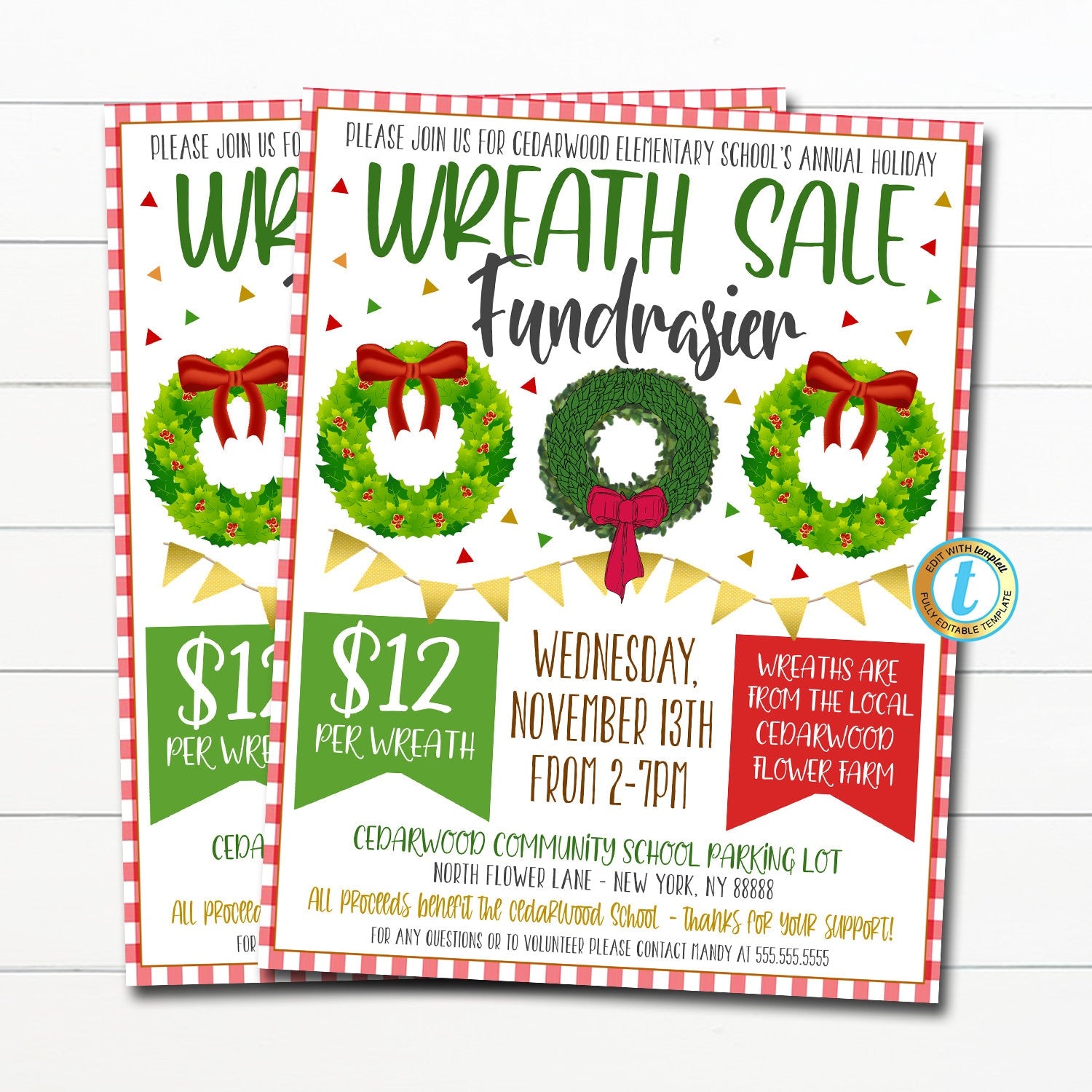 Christmas Wreath Fundraiser Flyer - Templett Shop