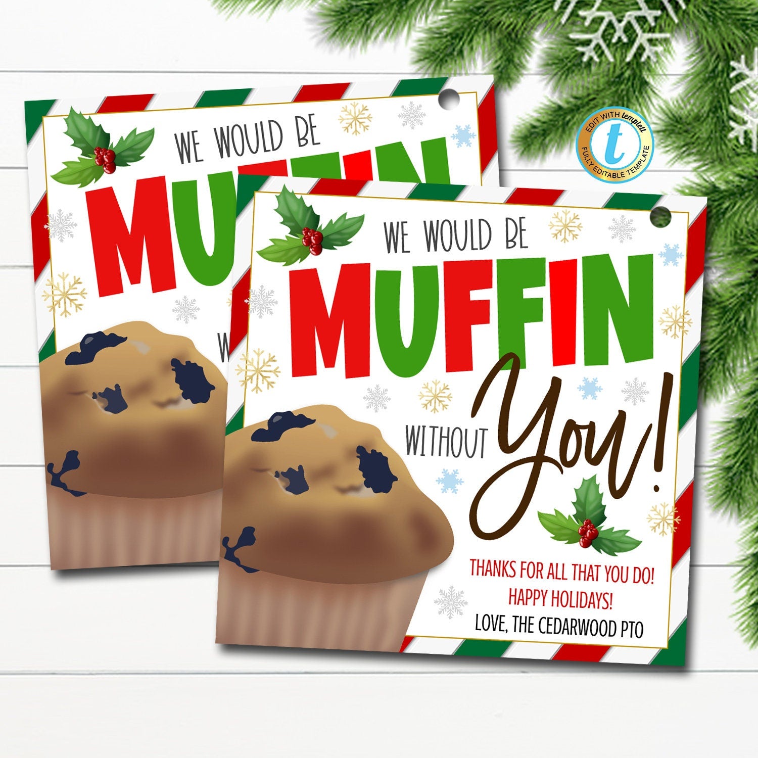 Christmas Muffin Gift Tags, We Would Be Muffin Without You - Templett Shop