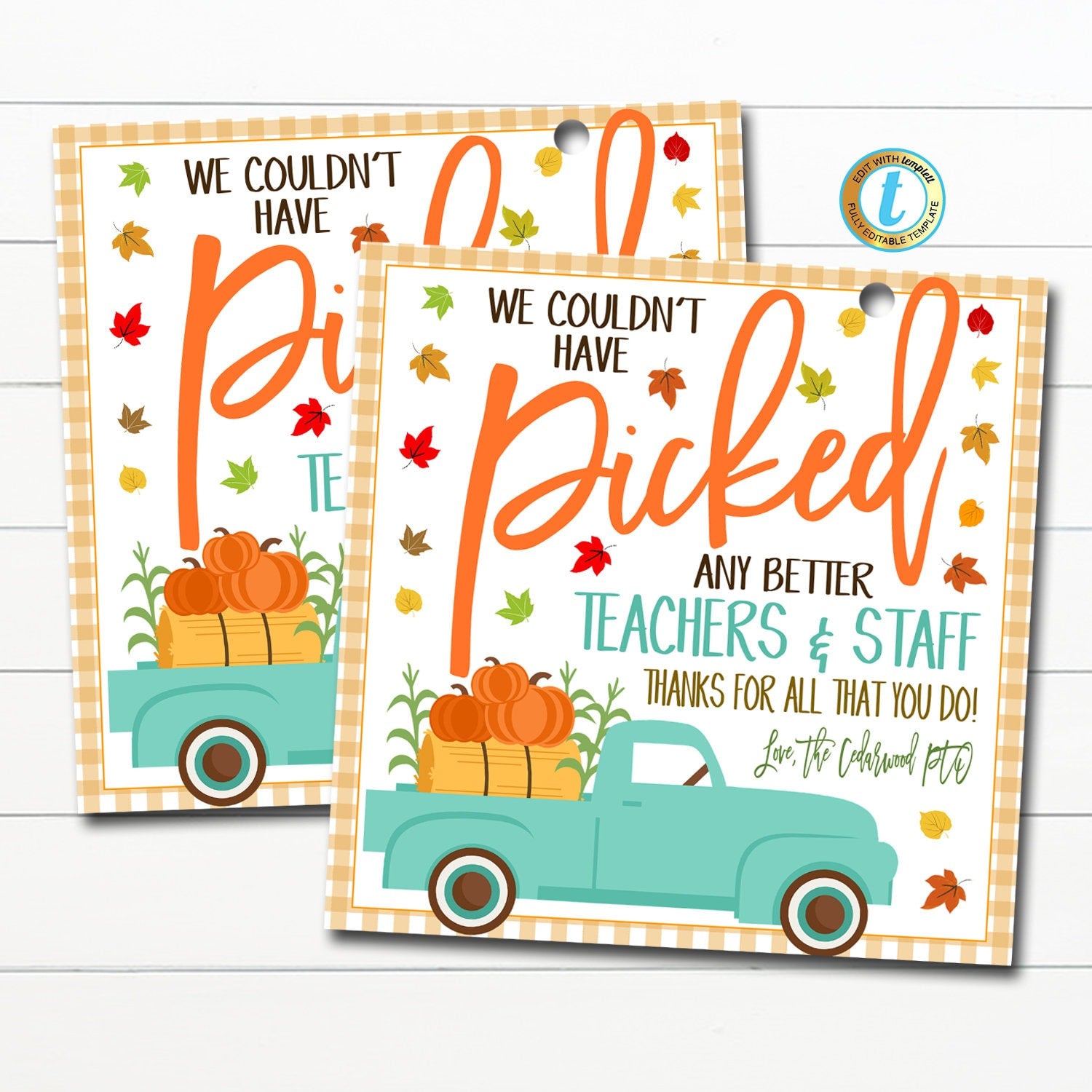 Pumpkin Teacher Appreciation Gift Tags - Templett Shop