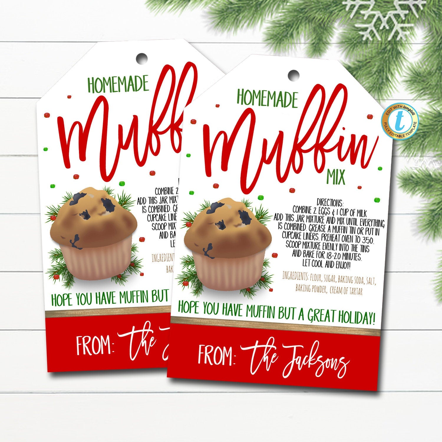 Christmas Gift Tags, Muffin Mix Recipe Tag - Templett Shop