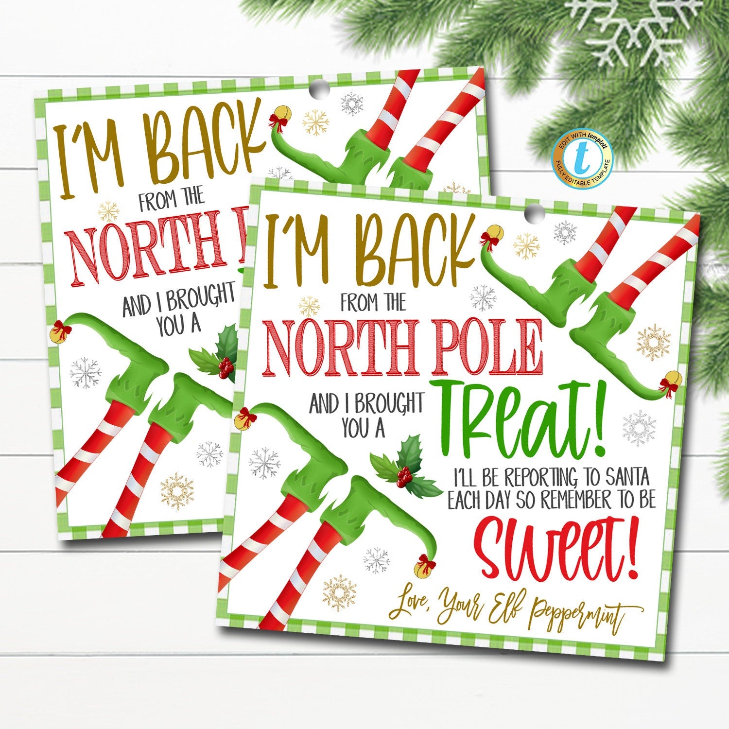 Elf I am back gift tags, christmas elf tradition, Elf back with gifts ...