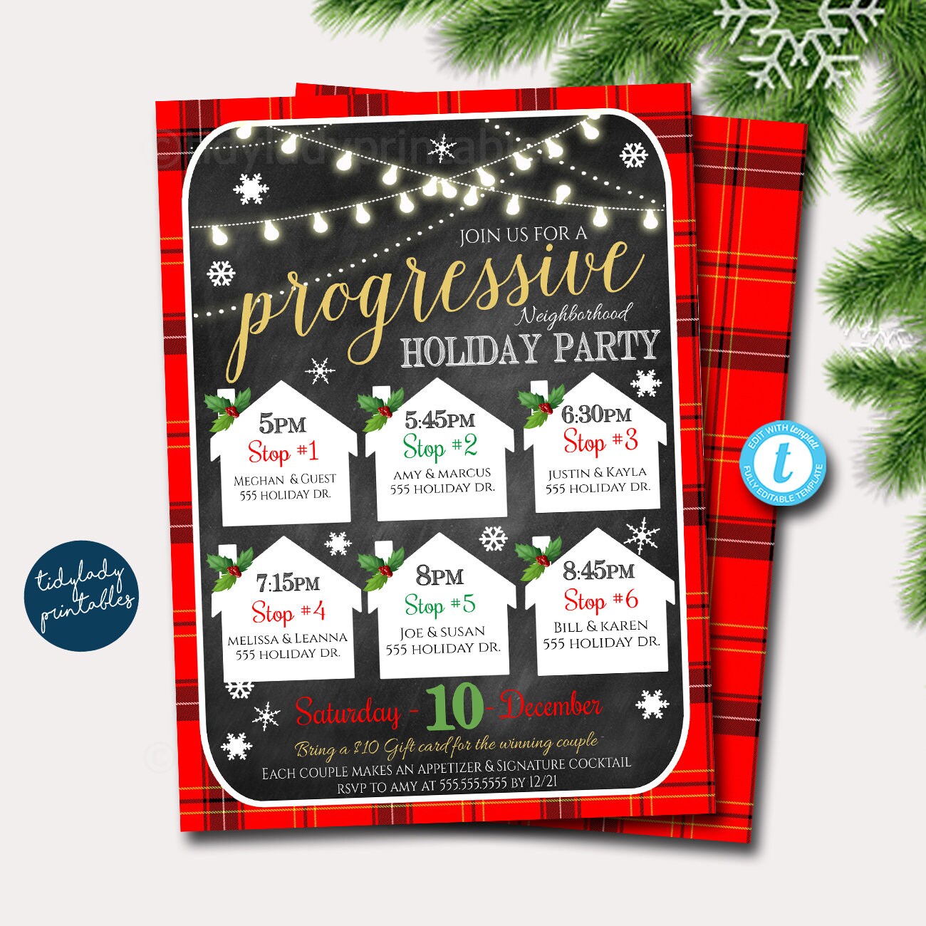 Holiday Progressive Dinner Party Invitation - Templett Shop