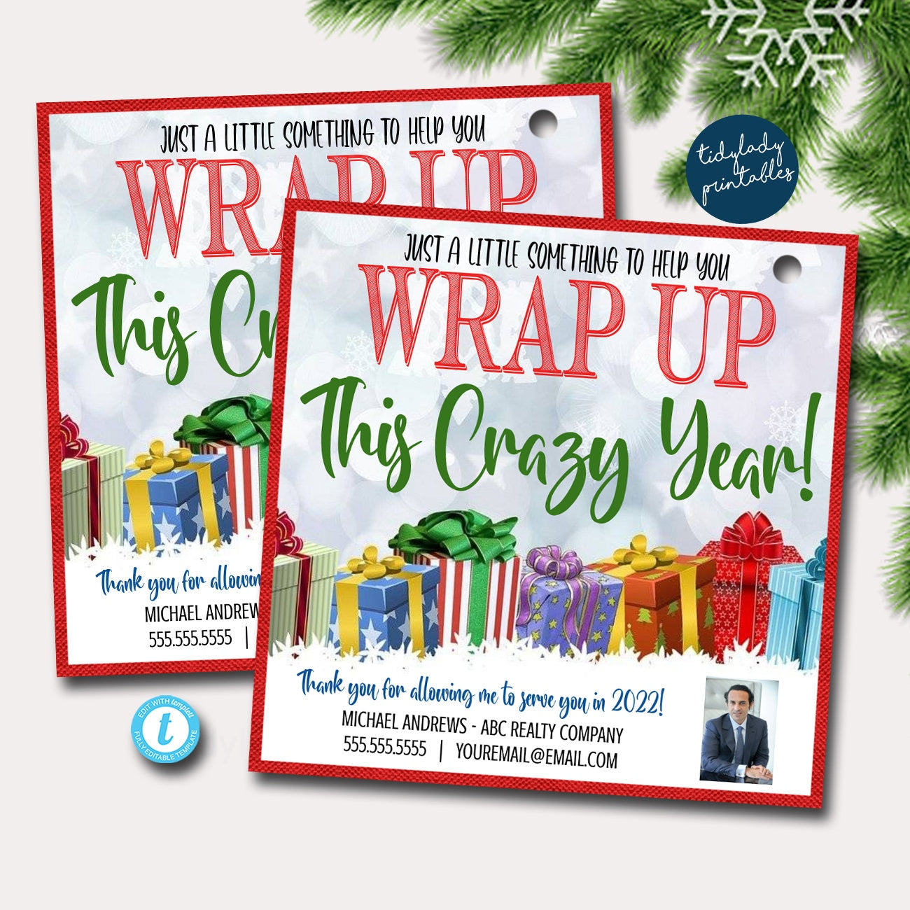 Christmas Realtor Wrapping paper pop by gift tag for clients - Templett ...