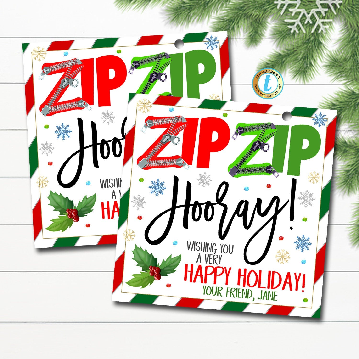 Christmas Zipper Gift Tags | Zip Zip Hooray - Templett Shop