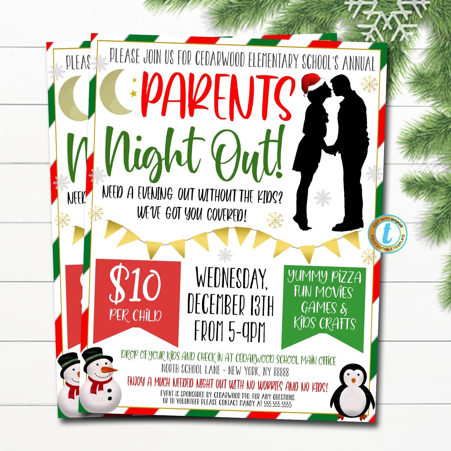 Christmas Parents Night Out Flyer - Templett Shop