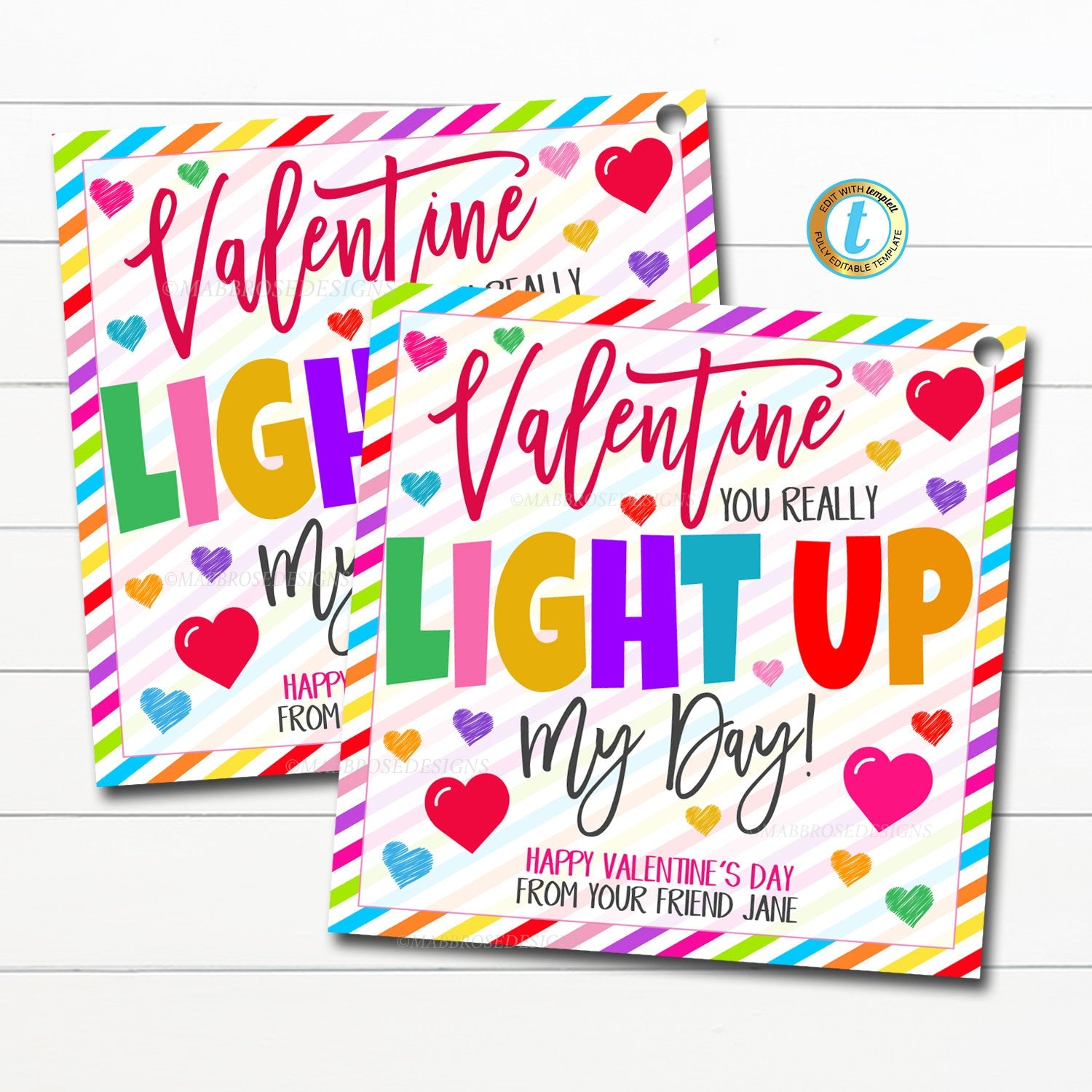 Valentine Gift Tags, You Light Up My Day - Templett Shop