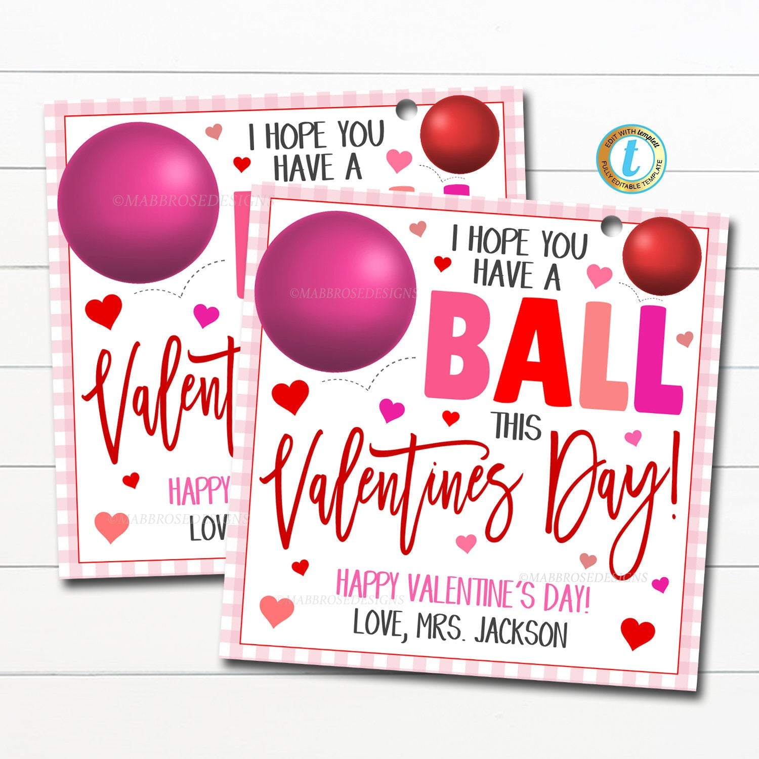 Valentine Ball Gift Tag - Templett Shop